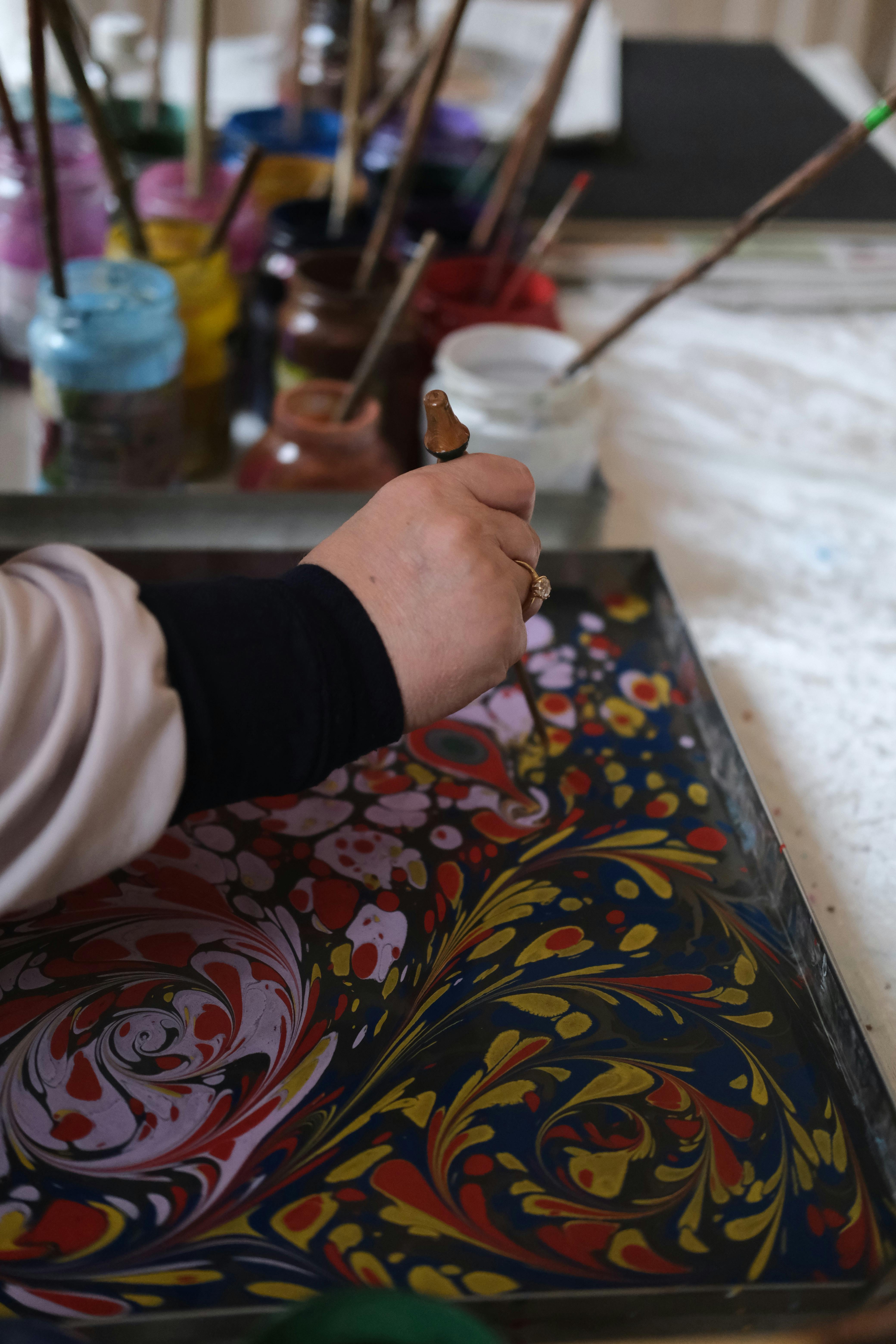 Close-up of Ebru Marbling Art Creation Process · Free Stock Photo