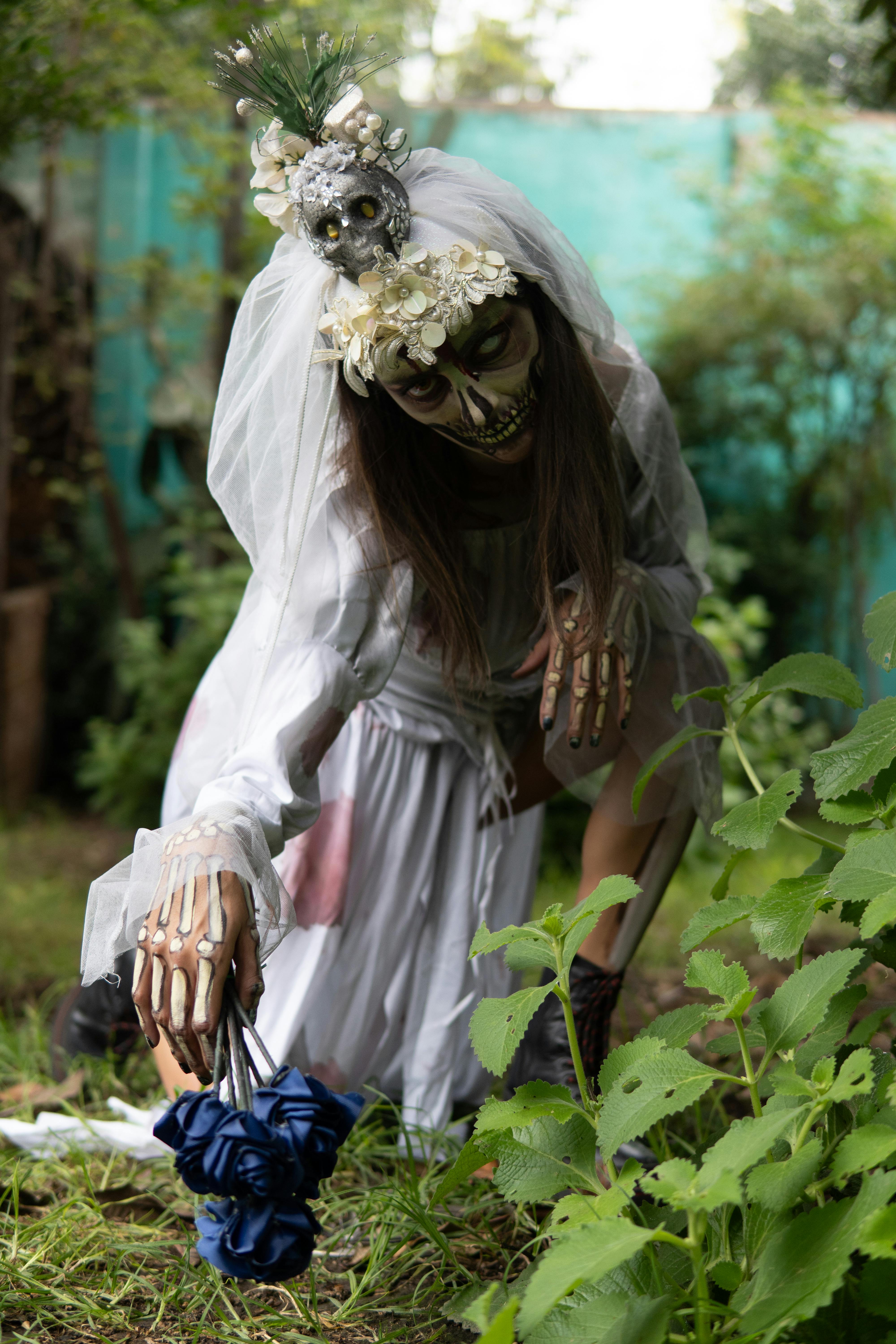 Spooky Forest Bride with Skull Makeup in Mexico · Free Stock Photo