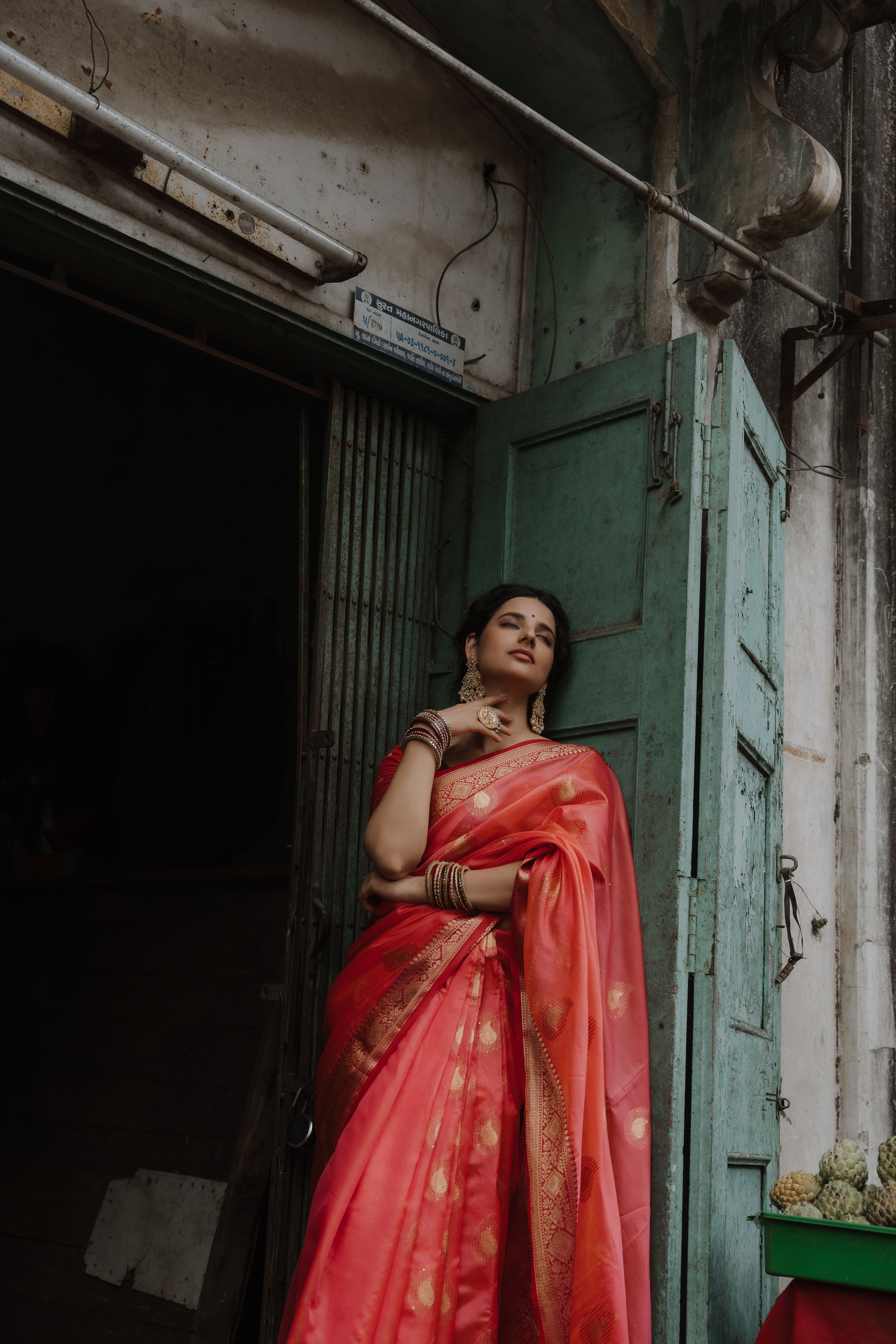 Traditional Elegance in Vibrant Red Saree · Free Stock Photo