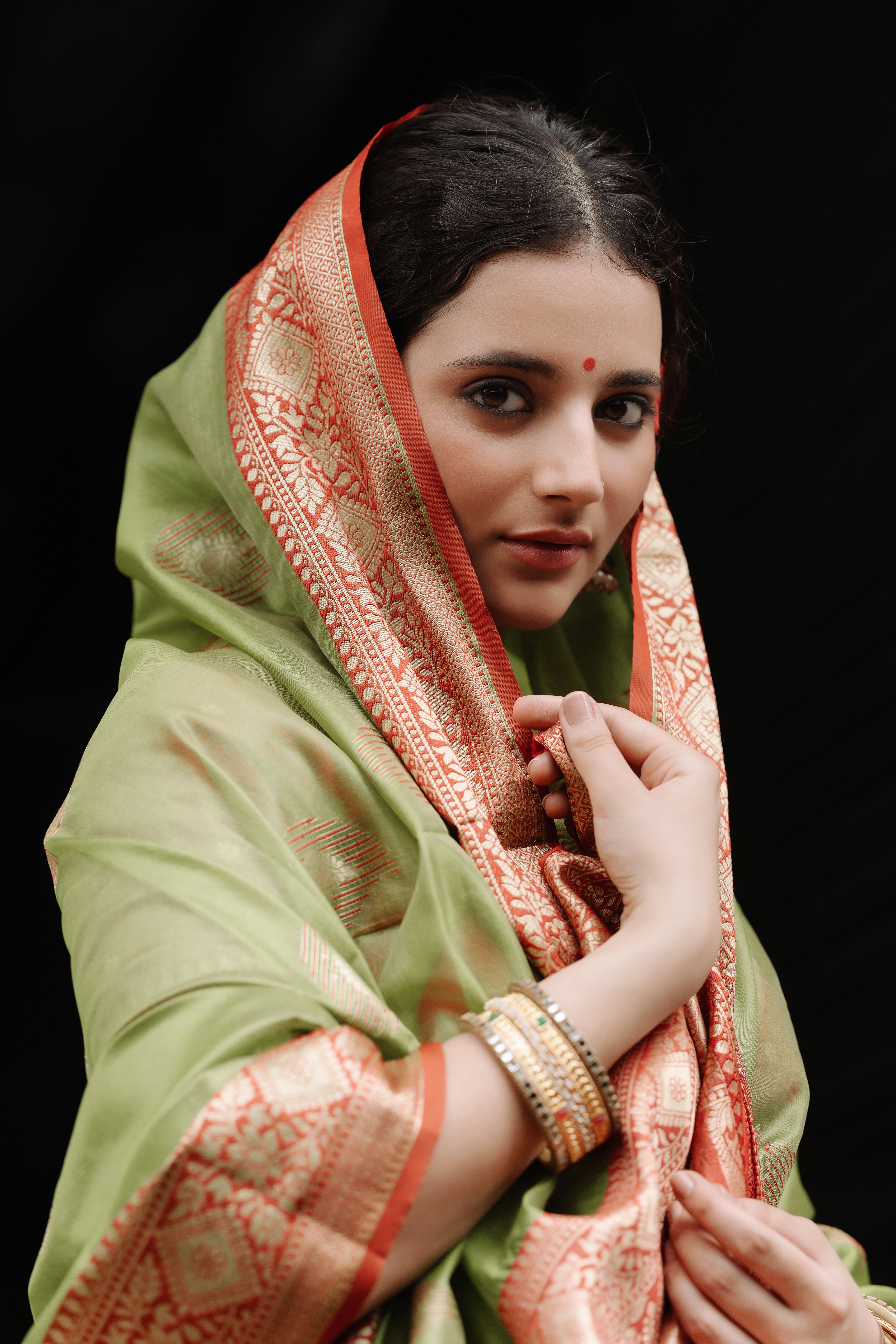 Elegant Woman in Traditional Indian Saree Portrait · Free Stock Photo
