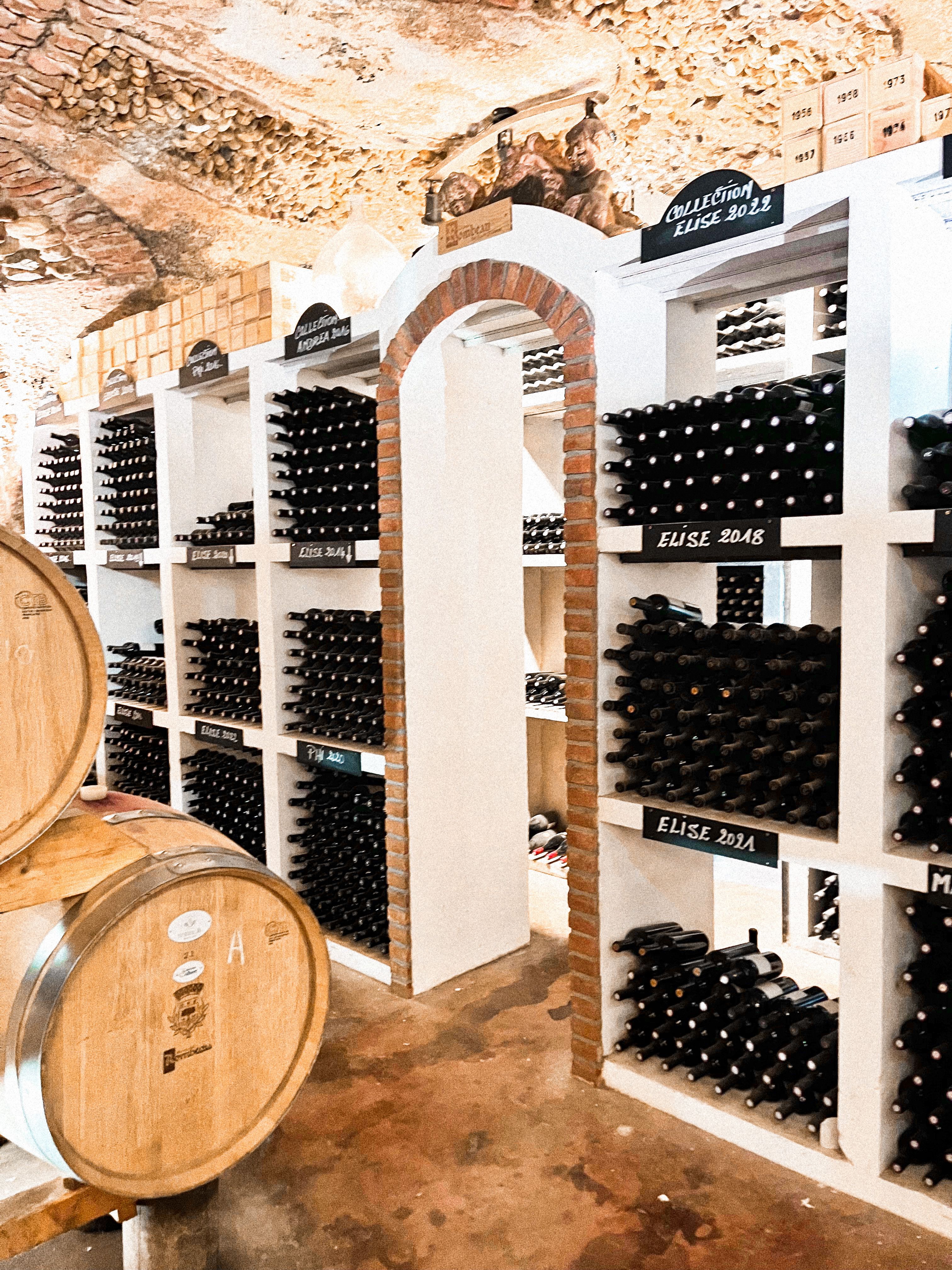 Rustic Wine Cellar with Stacked Bottles and Barrels · Free Stock Photo