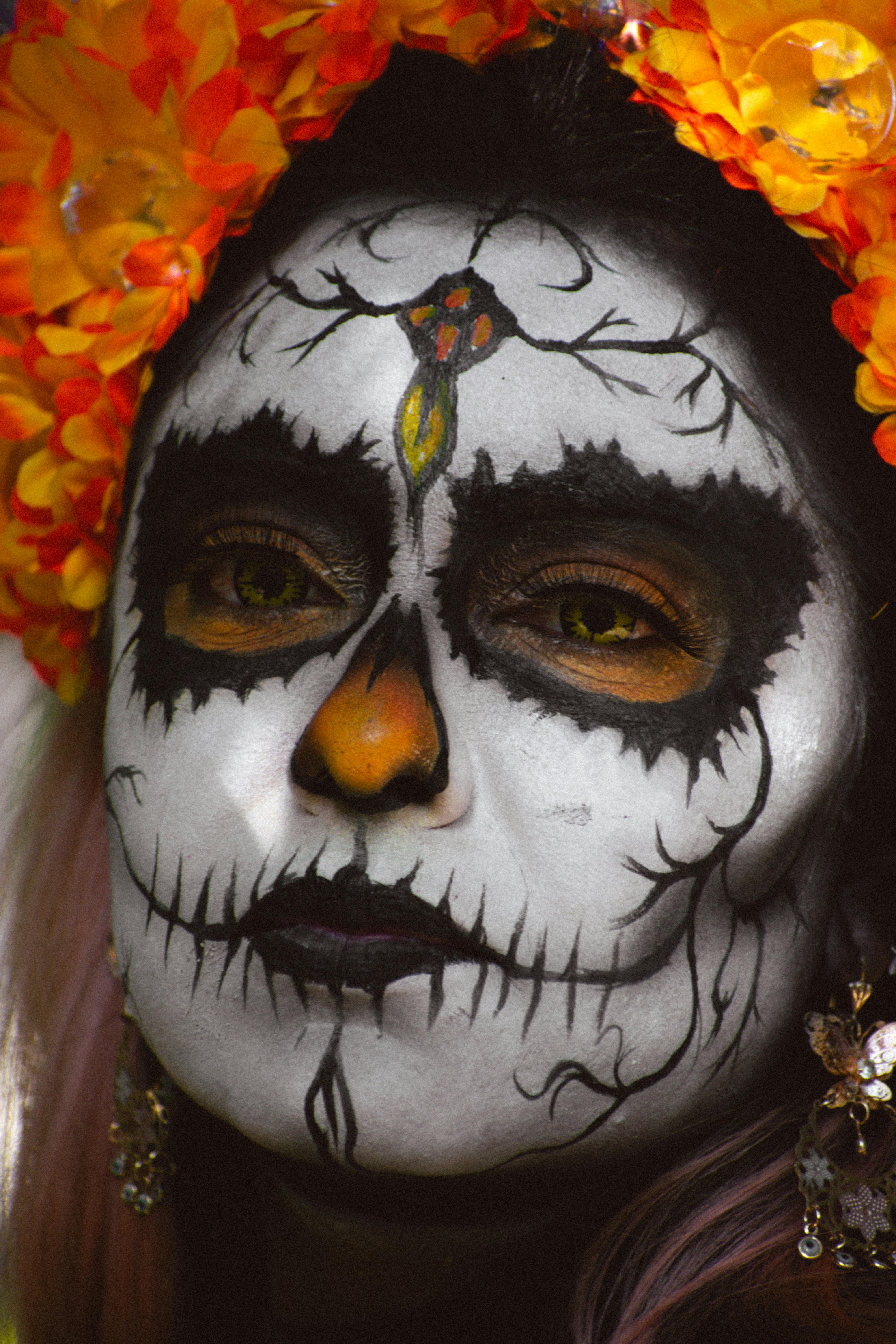 Vibrant Day of the Dead Skull Face Paint · Free Stock Photo