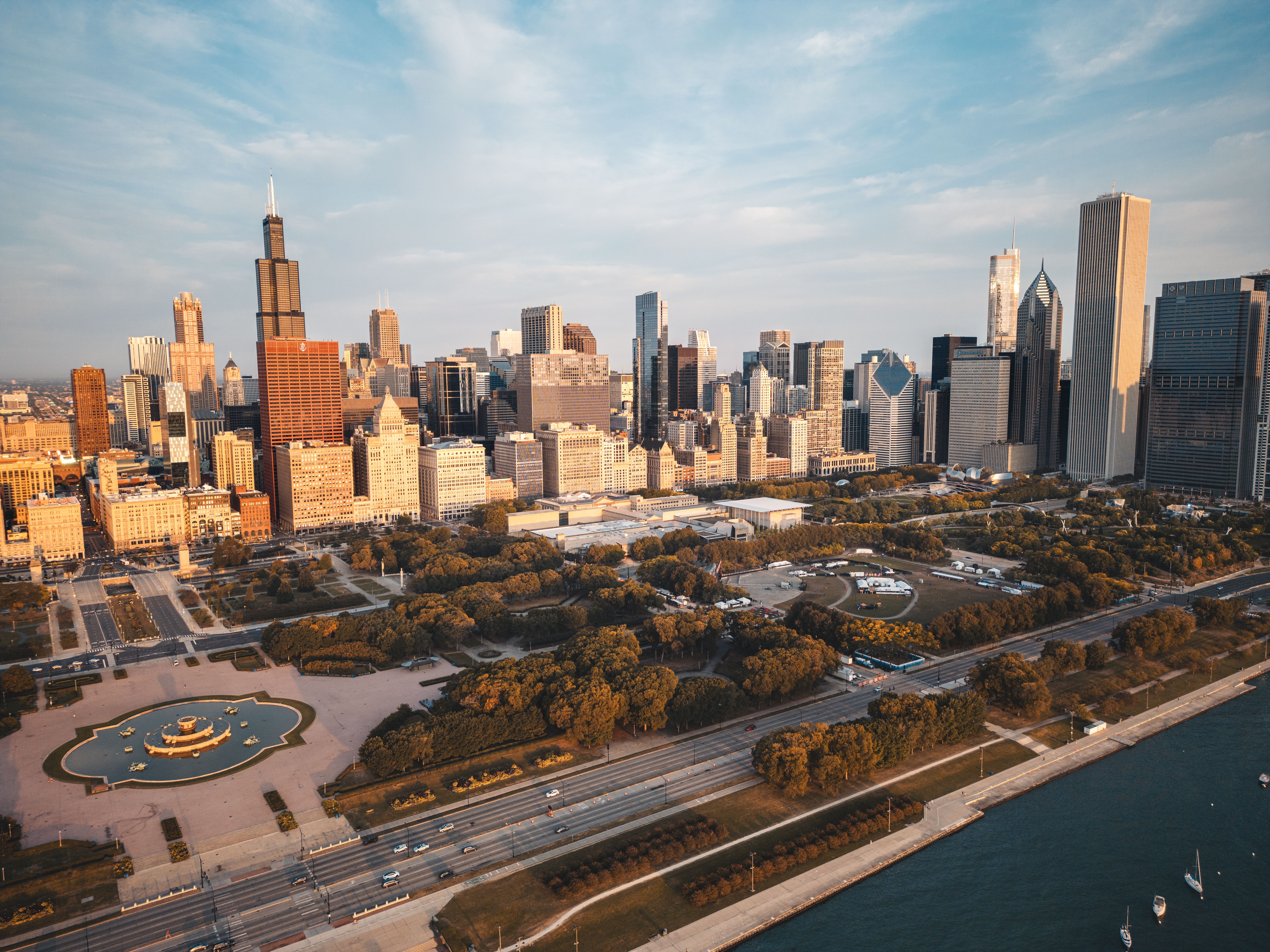 Aerial View of Chicago Skyline at Dusk · Free Stock Photo