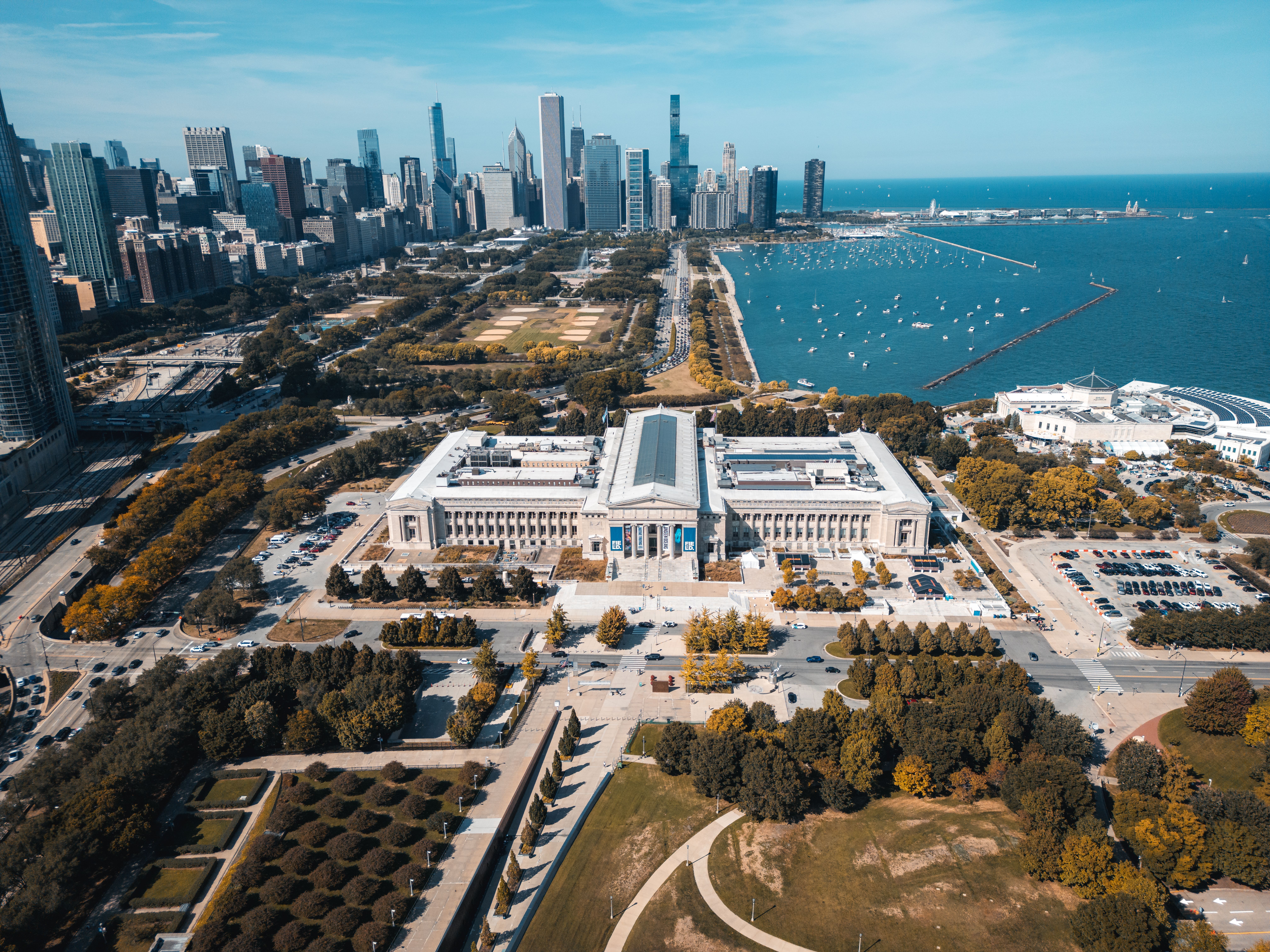 Aerial View of Chicago Skyline and Lakefront · Free Stock Photo