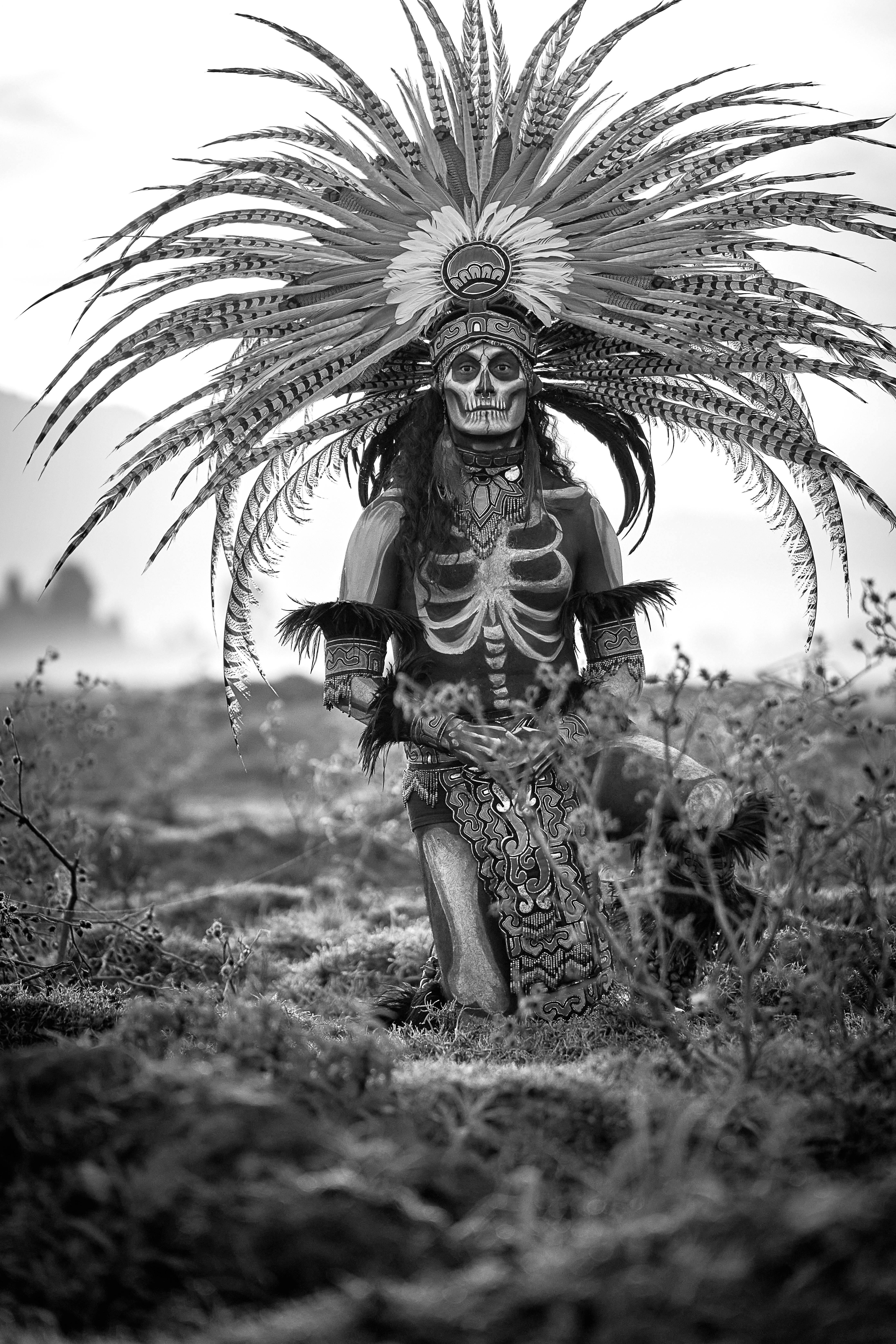 Traditional Aztec Costume in Black and White · Free Stock Photo