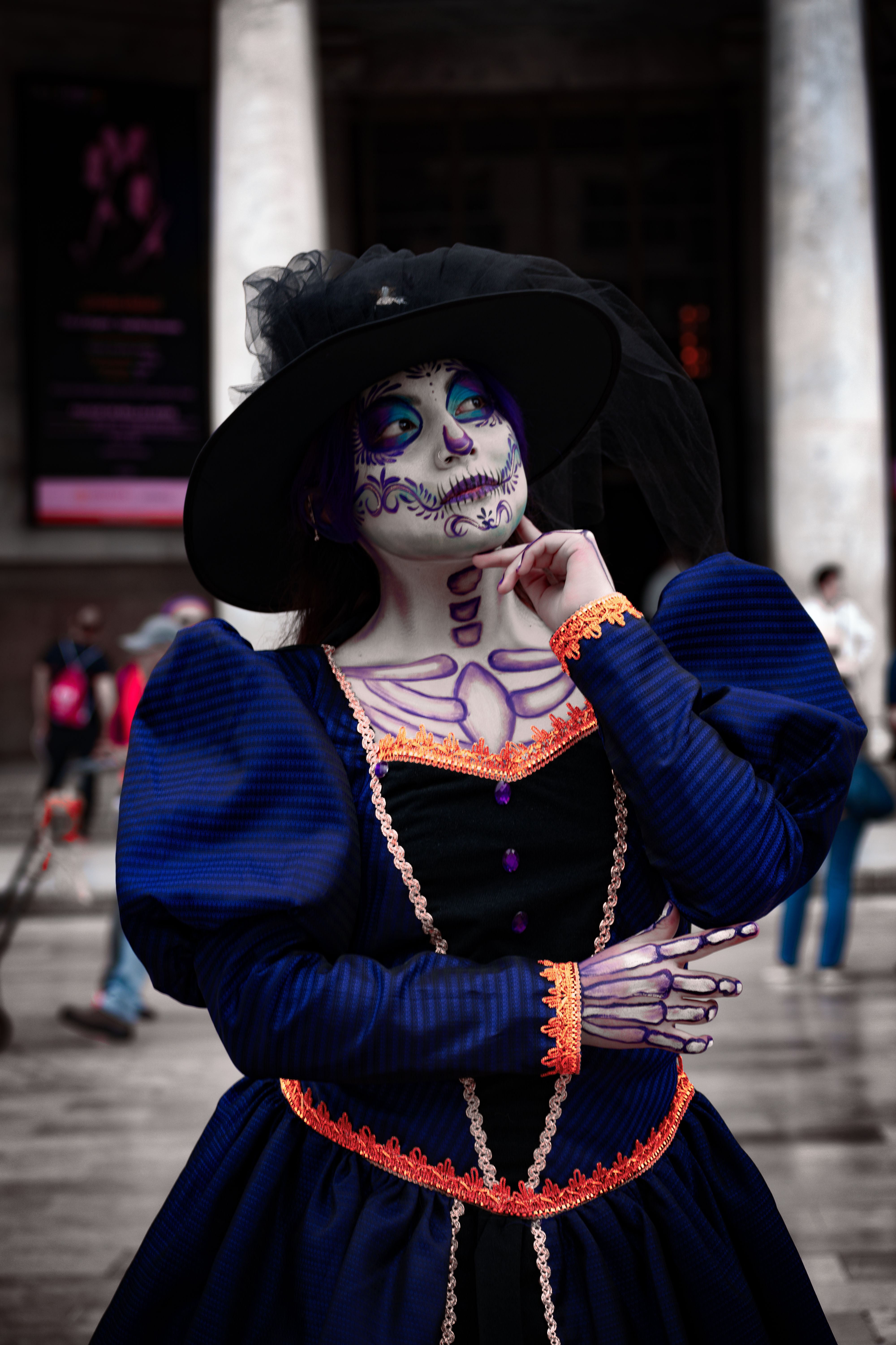 Elegant Catrina with Skeleton Face Paint in Mexican Dress · Free Stock ...