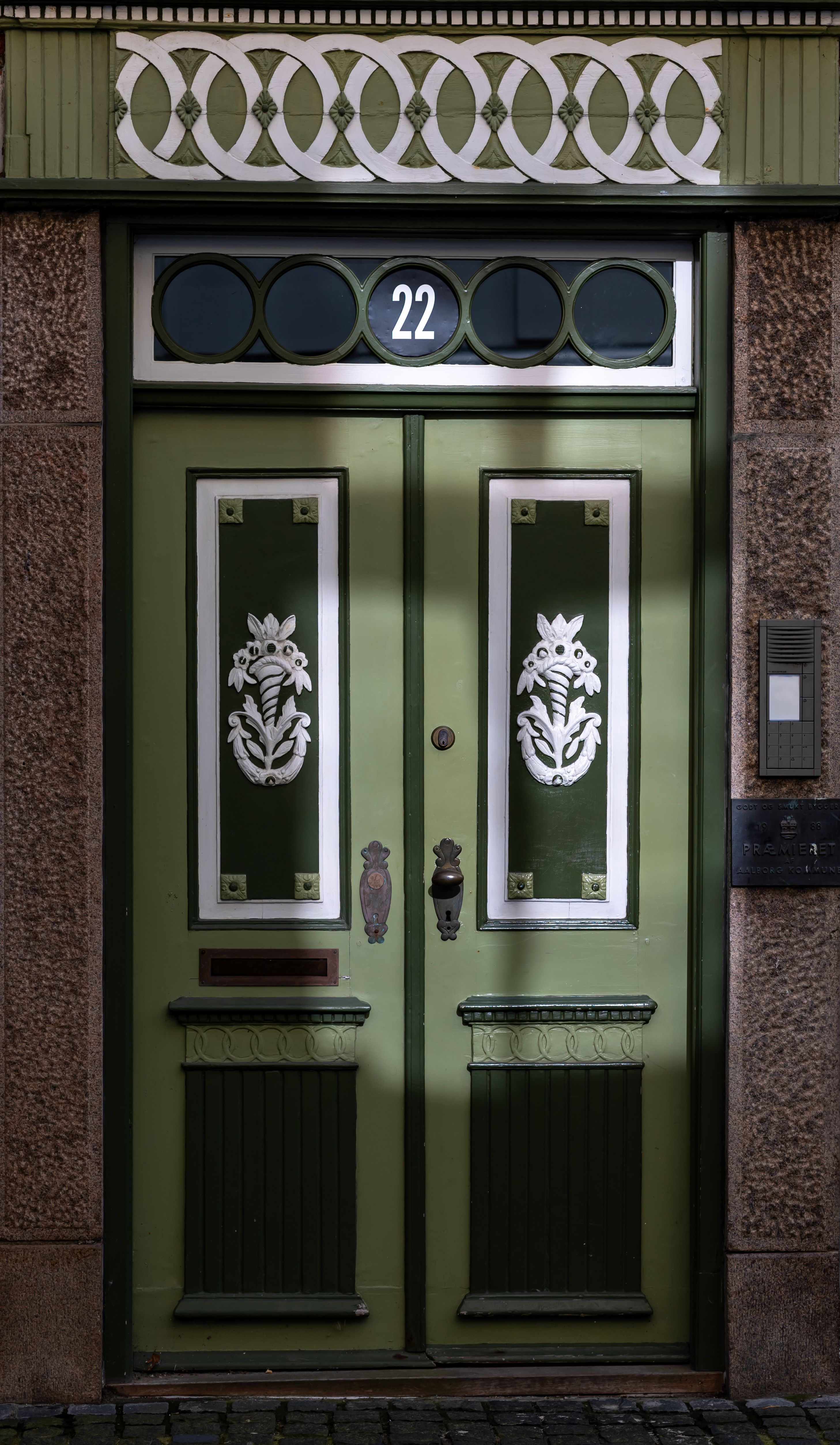 Ornate Green Door with Number 22 in Aalborg · Free Stock Photo