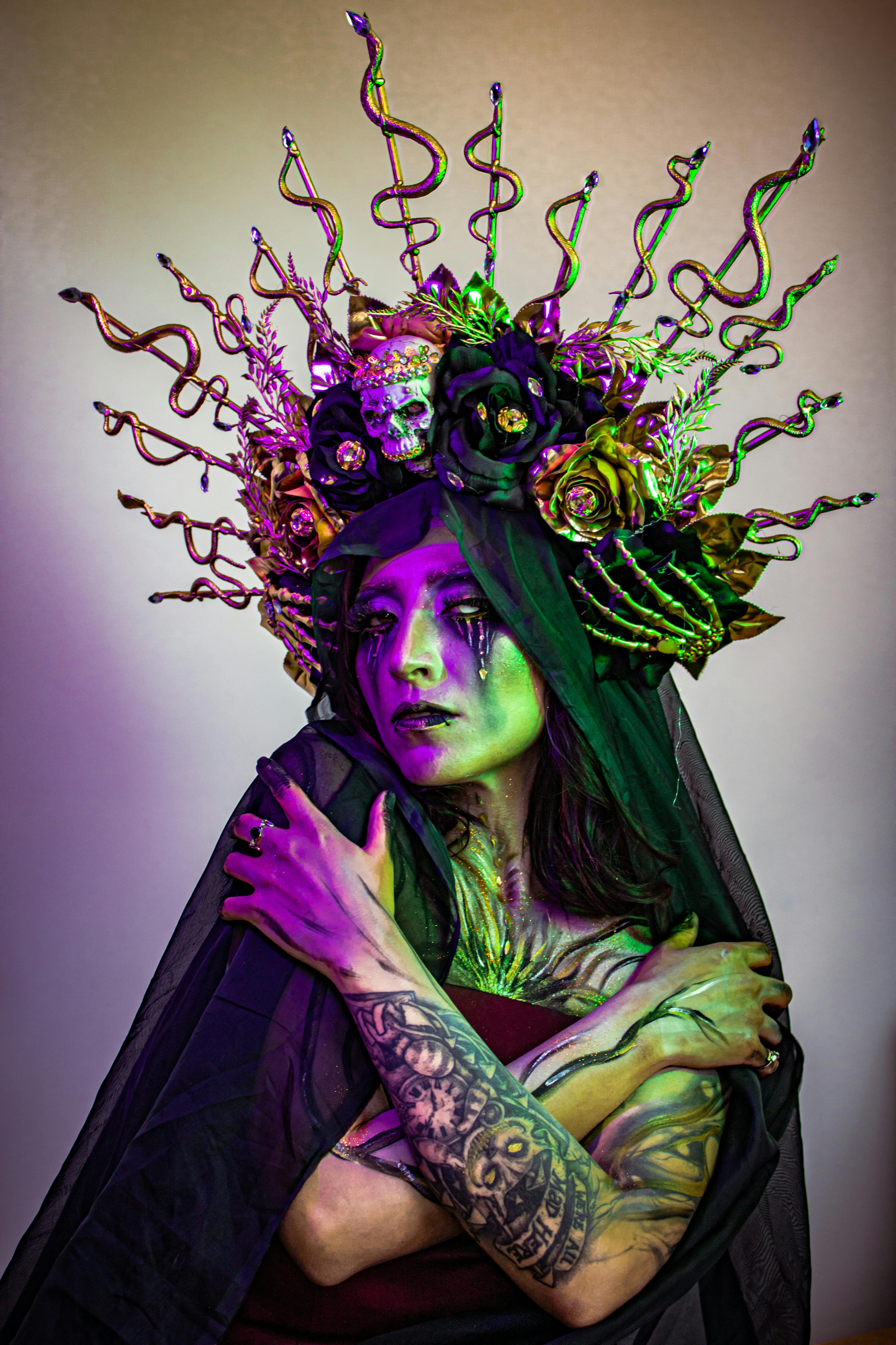 Horror Makeup Art with Intricate Headpiece · Free Stock Photo