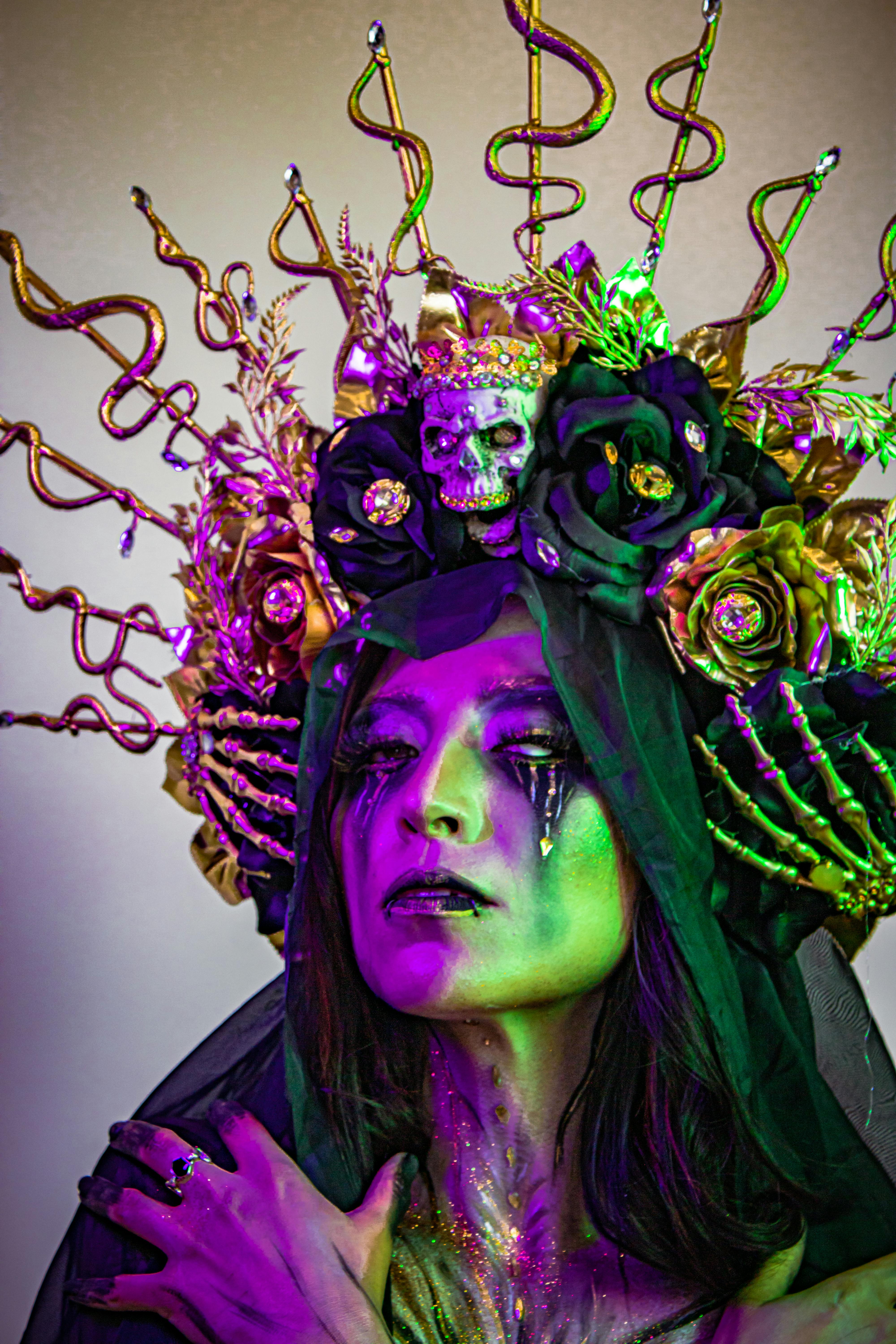 Vibrant Gothic Fantasy Portrait with Floral Crown · Free Stock Photo