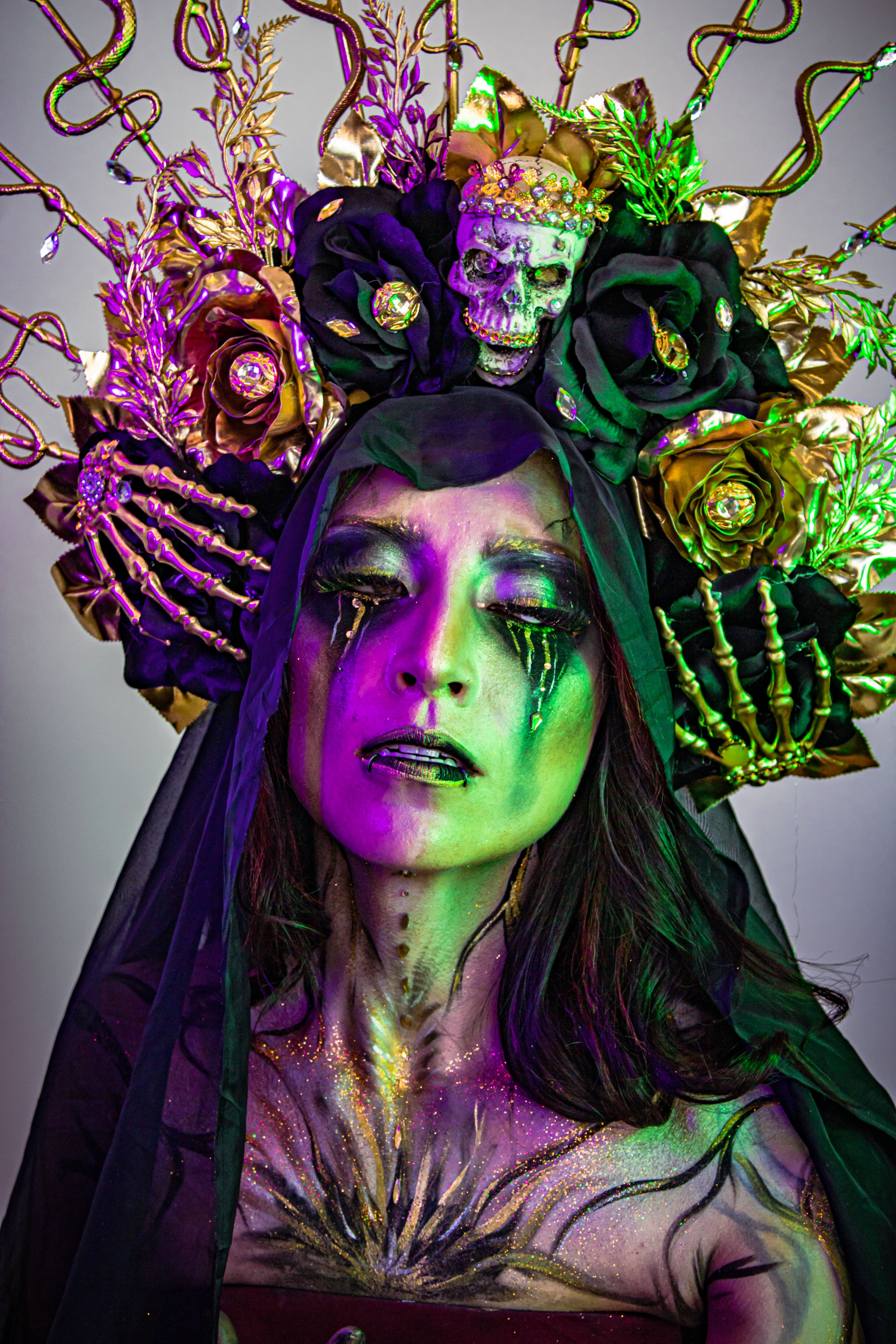 Dramatic Artistic Makeup with Floral Headpiece · Free Stock Photo