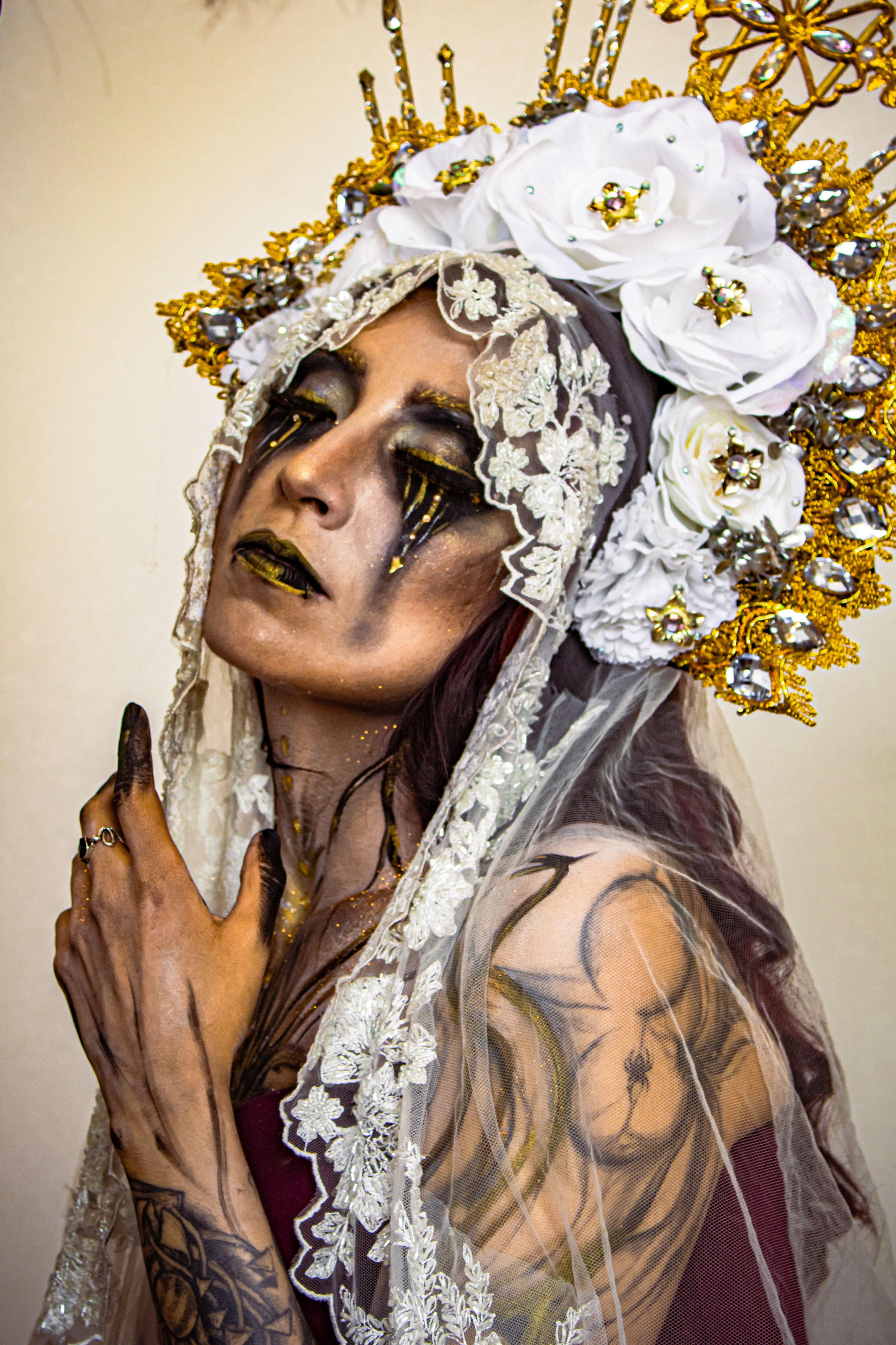 Artistic Tattooed Woman with Dramatic Makeup in Lace Veil · Free Stock ...
