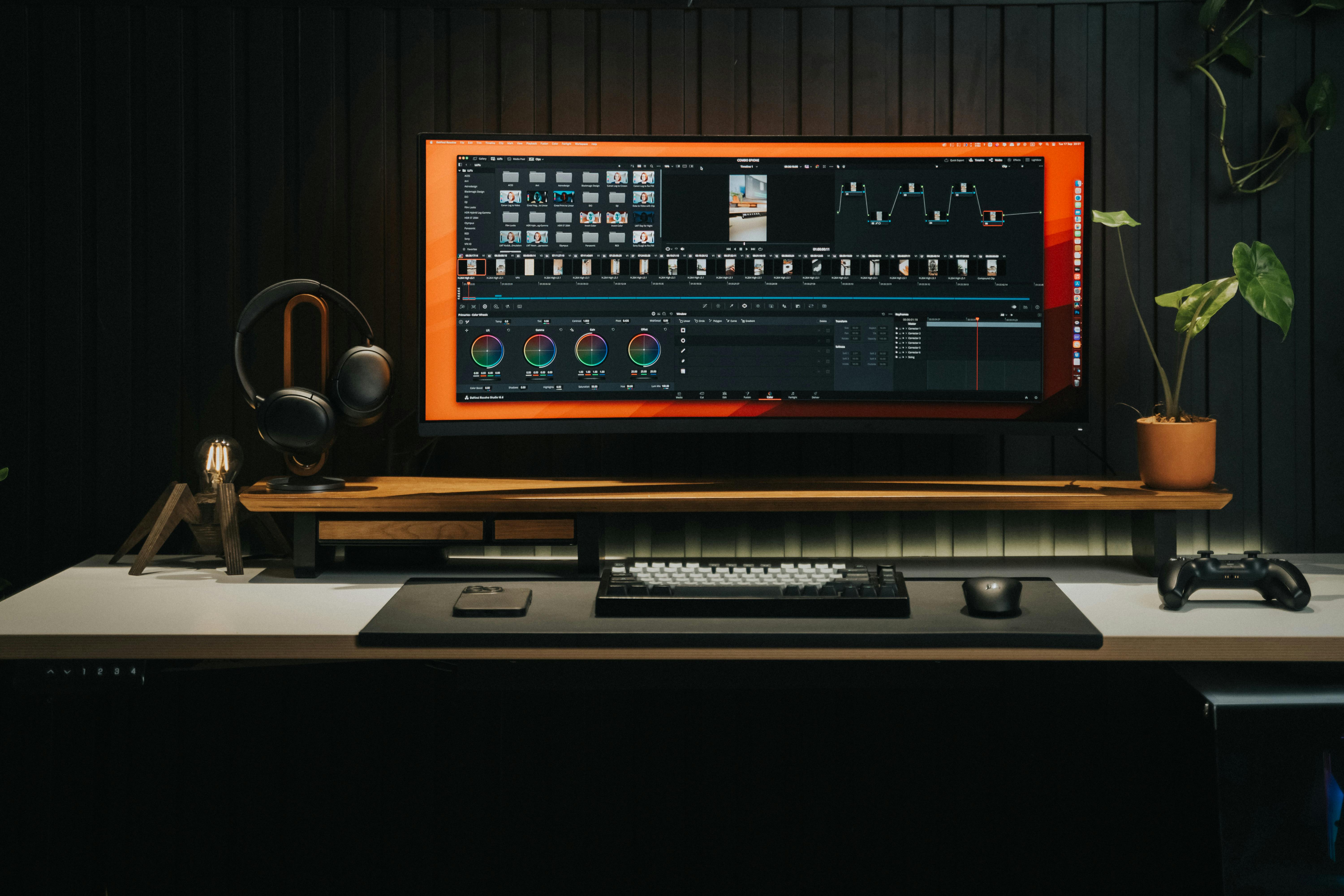 Modern Home Office with Video Editing Setup · Free Stock Photo