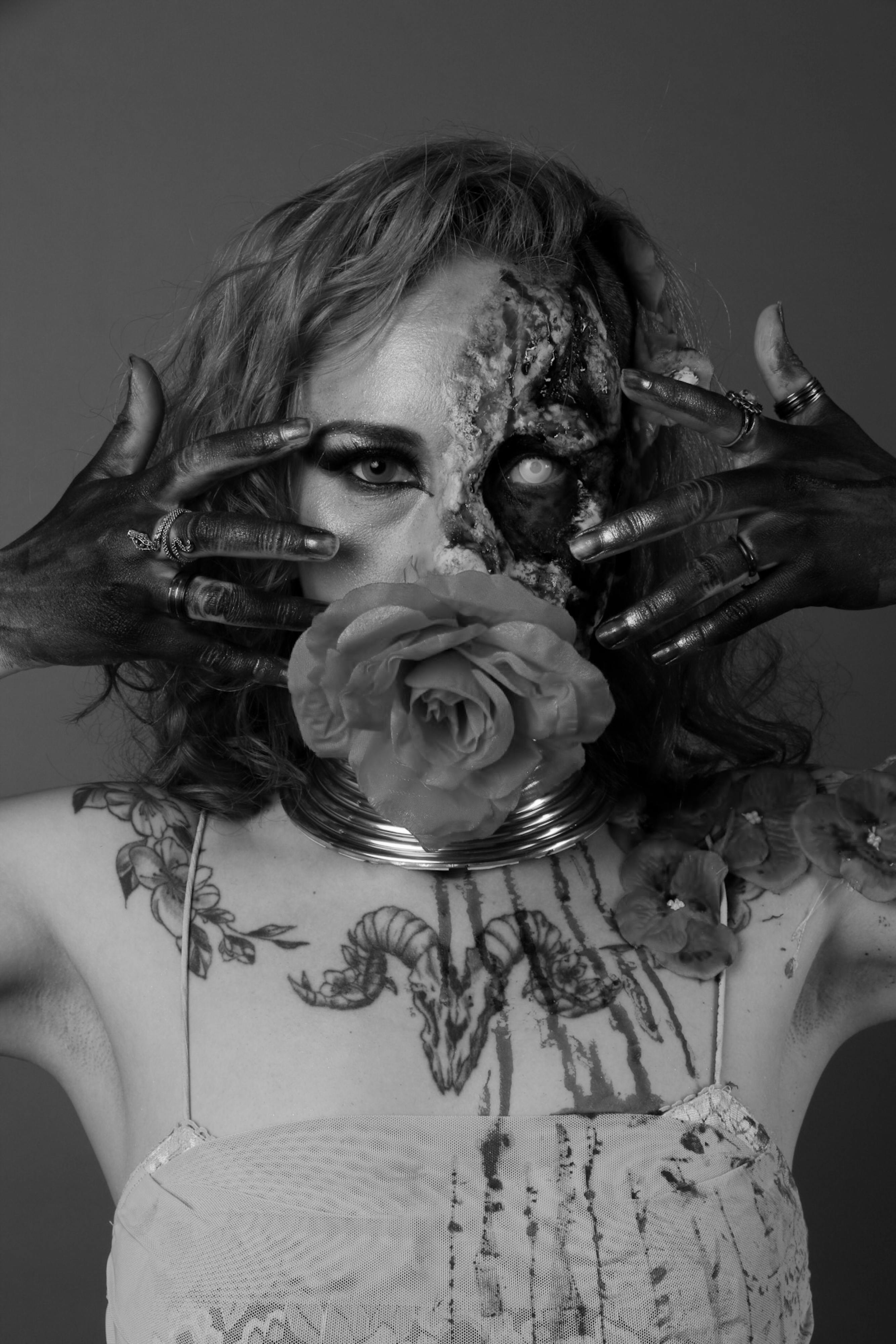 Artistic Portrait with Surreal Makeup and Rose · Free Stock Photo