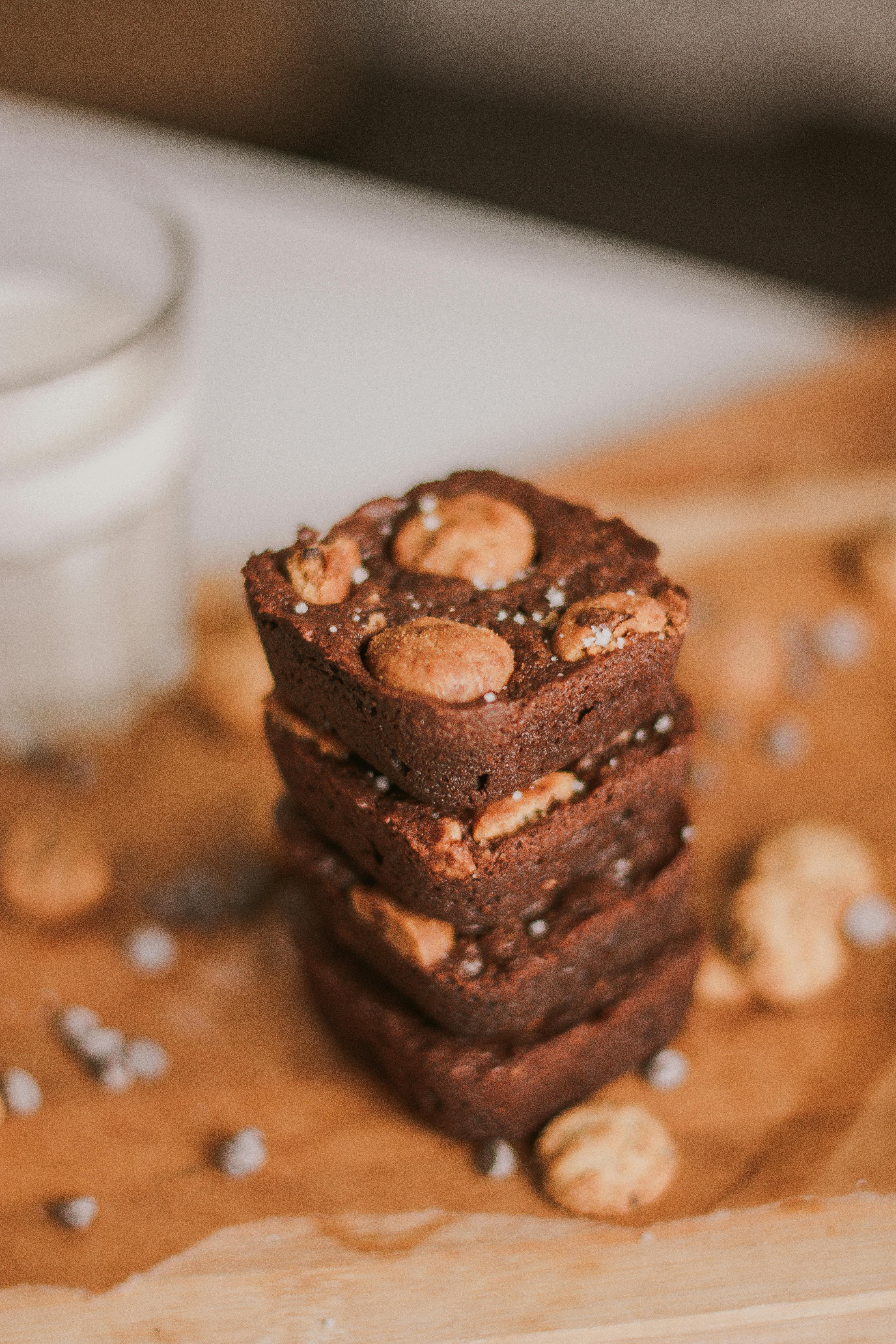 Delicious Chocolate Brownie Stack on Table · Free Stock Photo