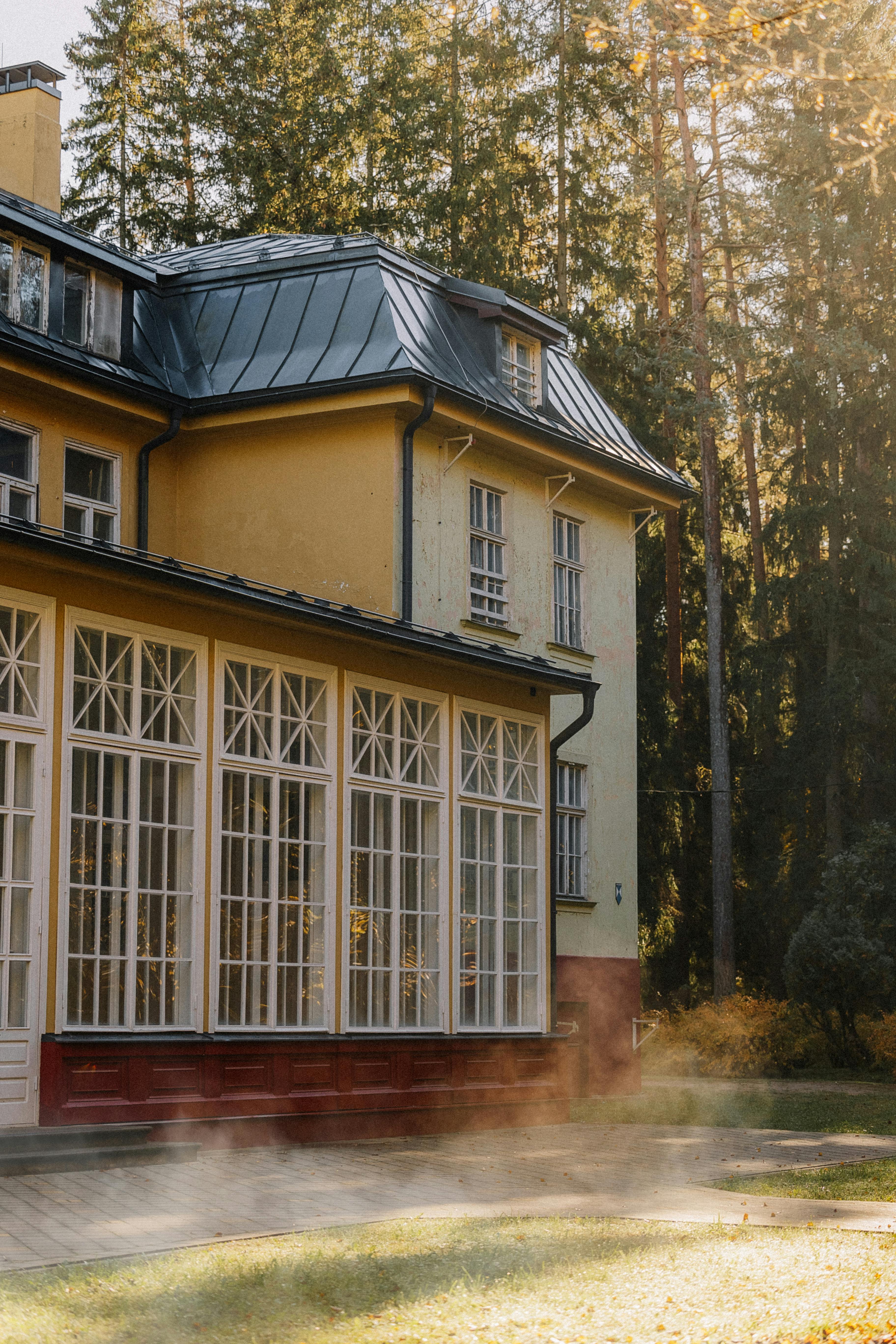 Charming Sunlit Vintage House Exterior in Forest · Free Stock Photo
