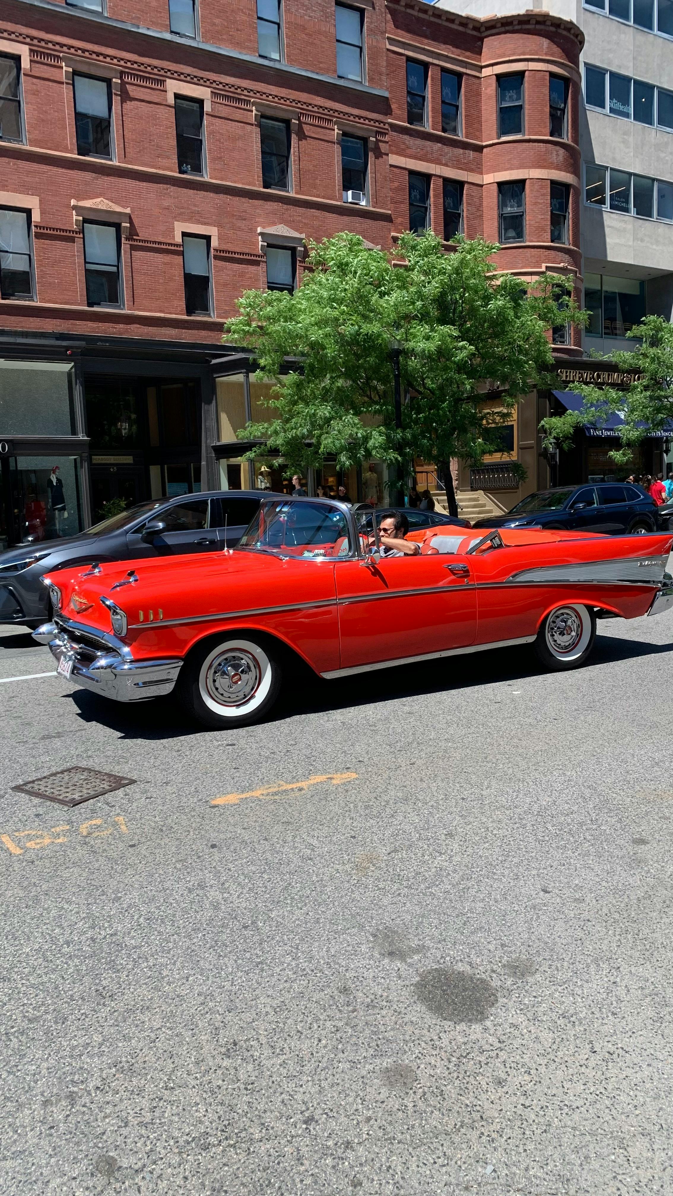 Vintage Red Convertible in Urban Street Scene · Free Stock Photo