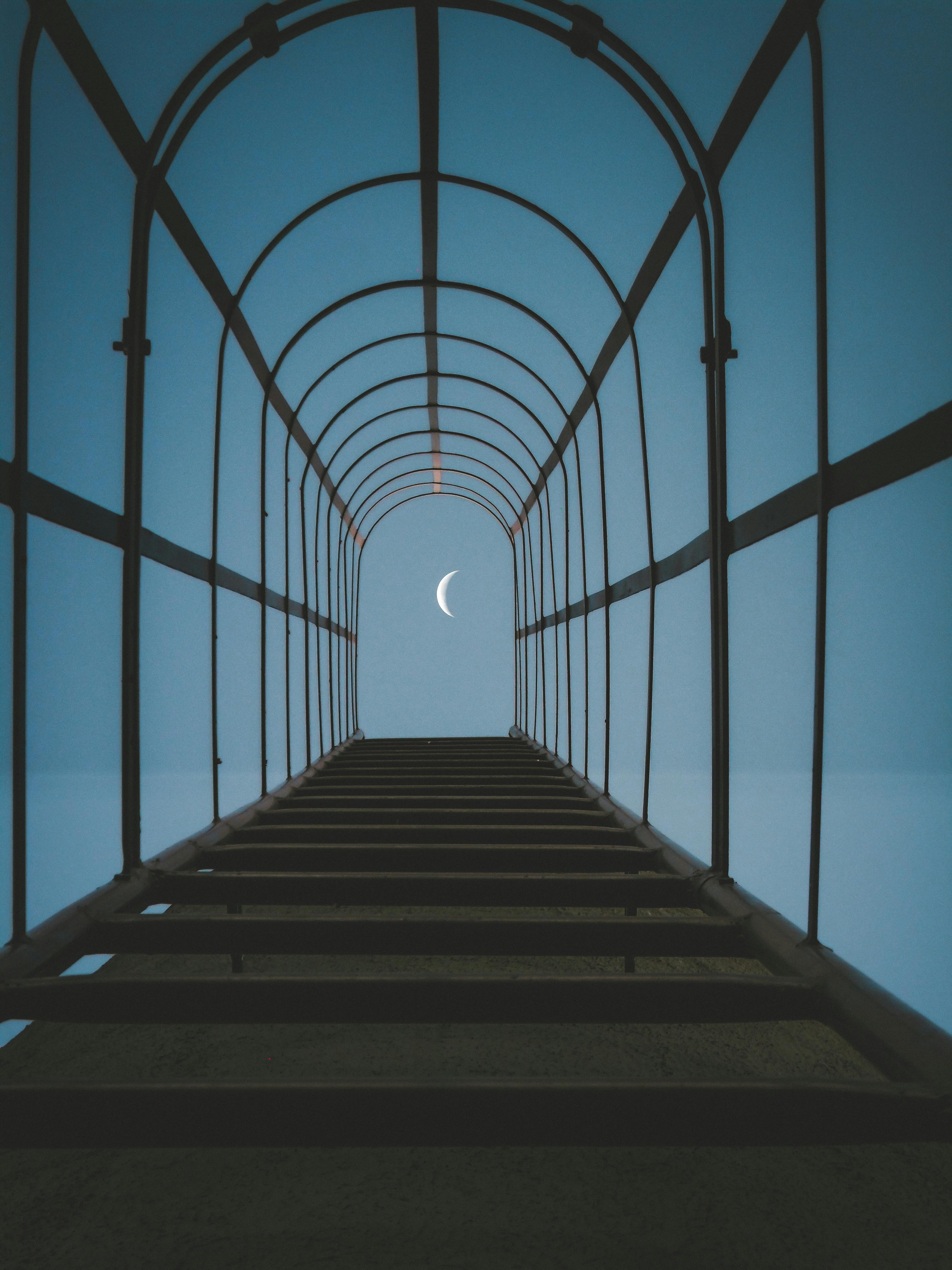 Geometric Ladder Silhouette with Crescent Moon · Free Stock Photo