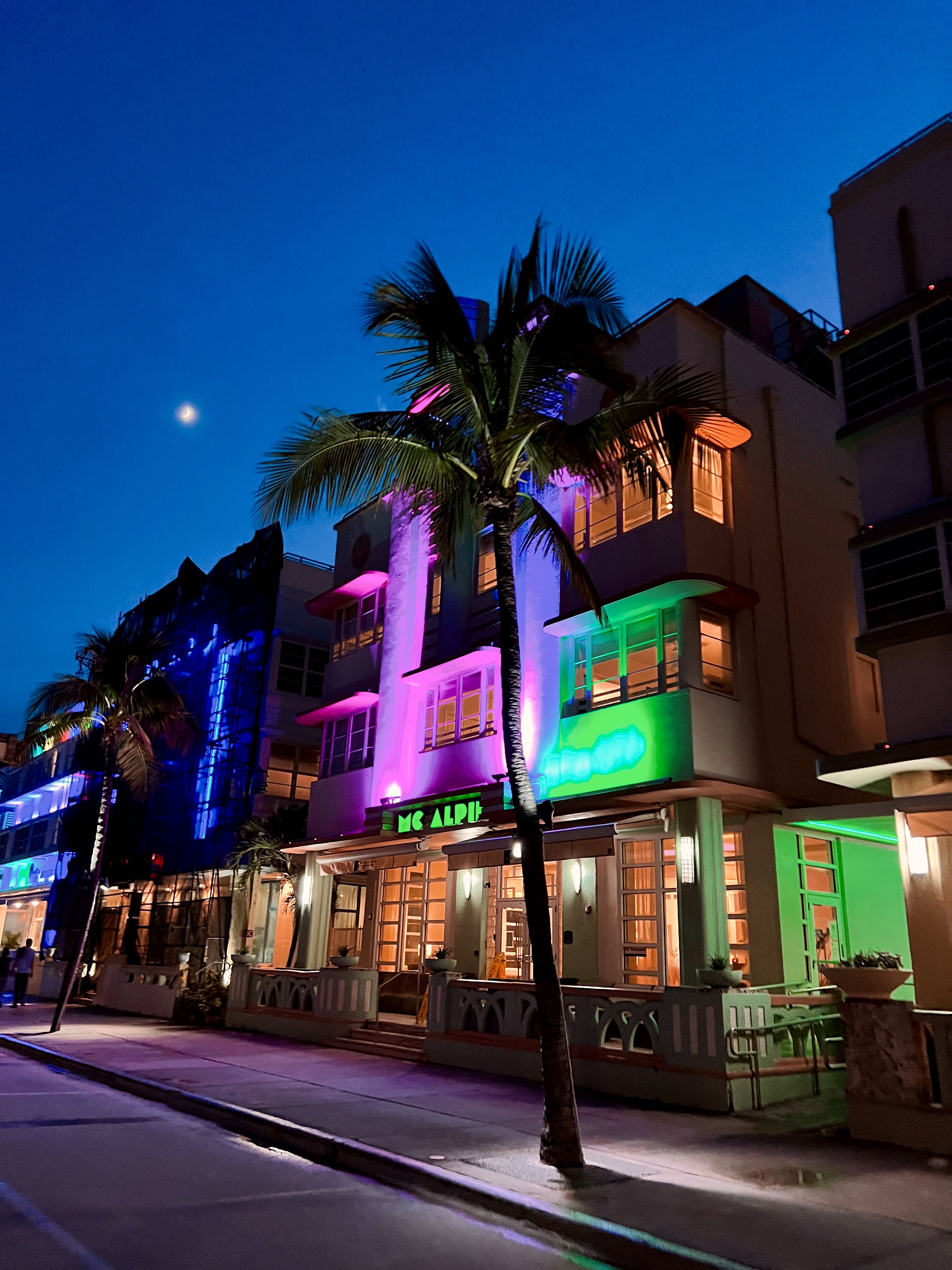 Art Deco Buildings on Miami Beach at Night · Free Stock Photo