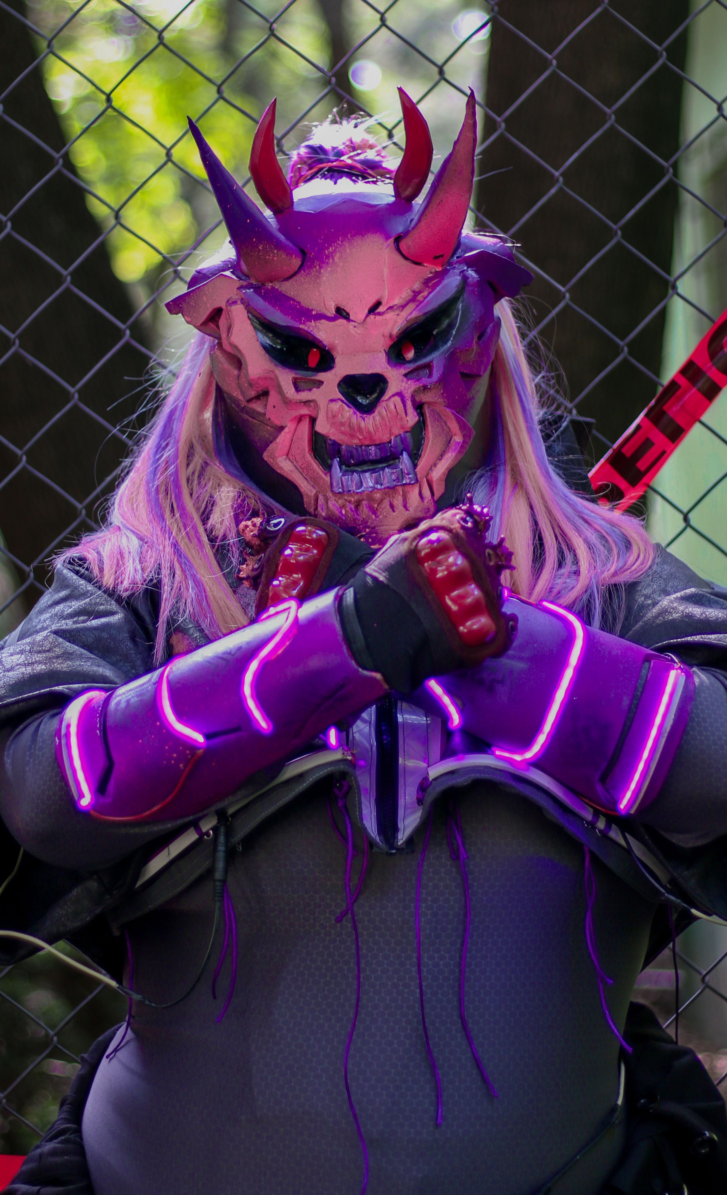 Futuristic Cosplay Character with Neon Lights Outdoors · Free Stock Photo