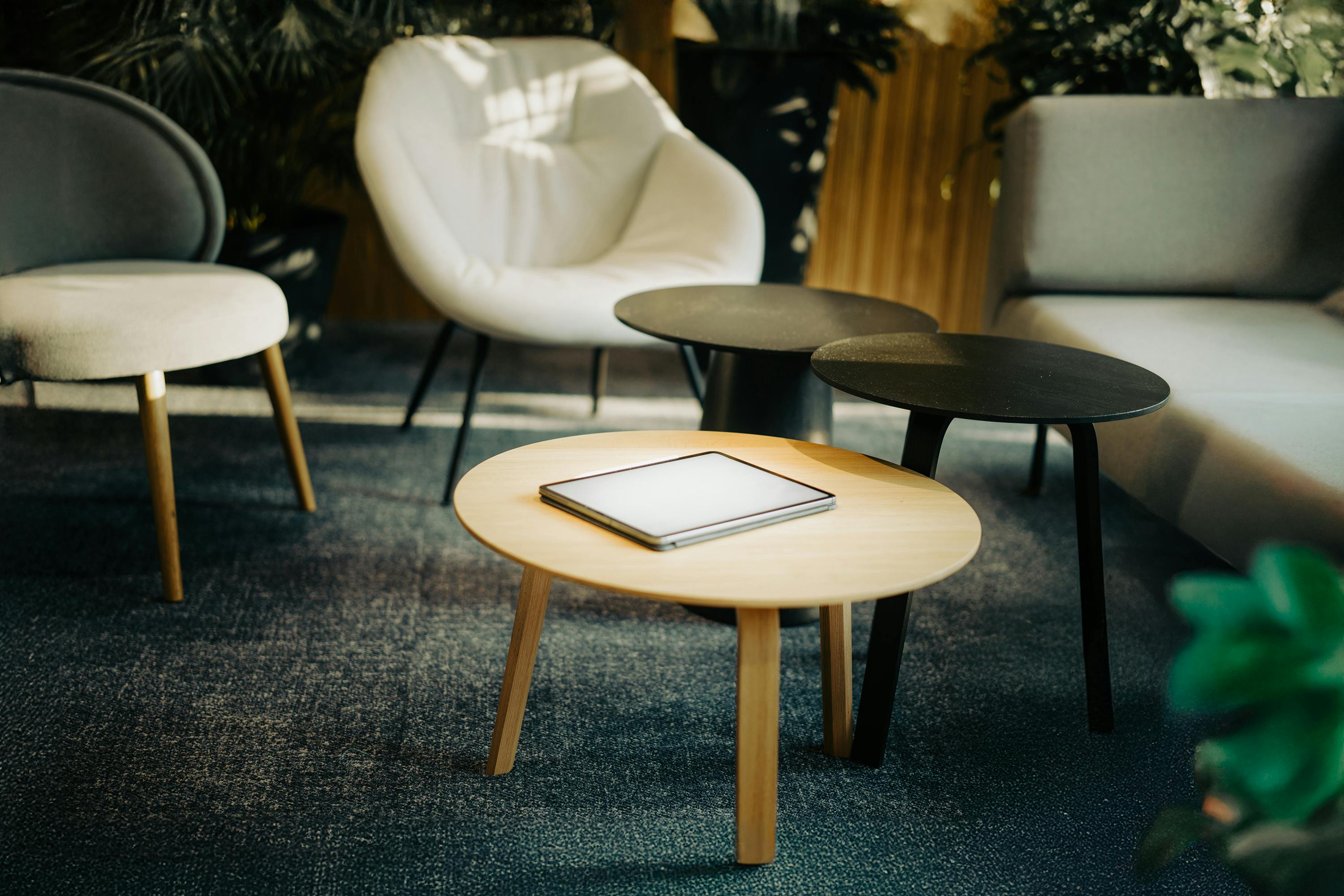 Cozy Modern Living Room with Digital Tablet · Free Stock Photo