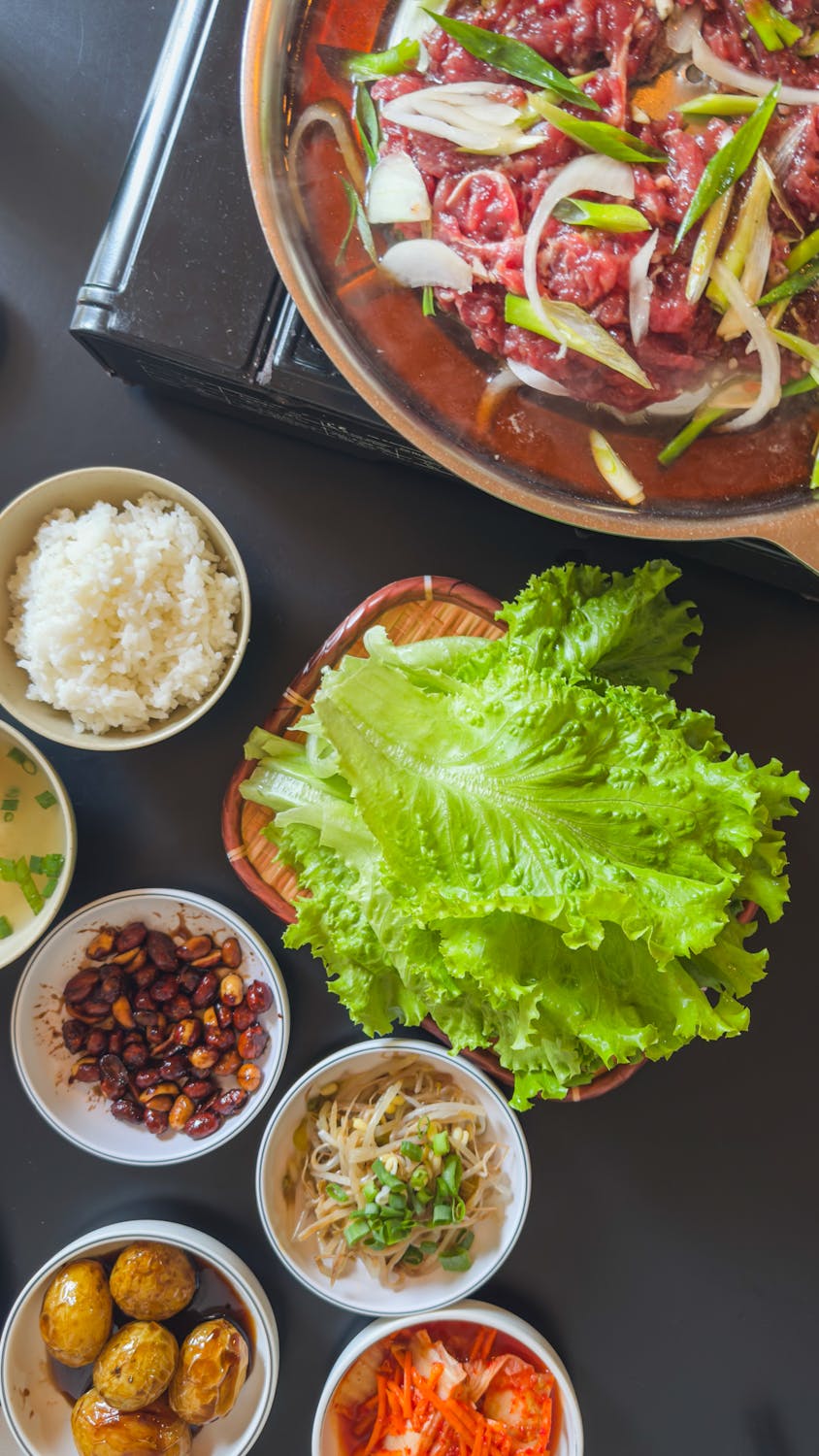 Korean Barbecue Set with Bulgogi and Sides · Free Stock Photo Korean Barbecue Set with Bulgogi and Sides · Free Stock Photo