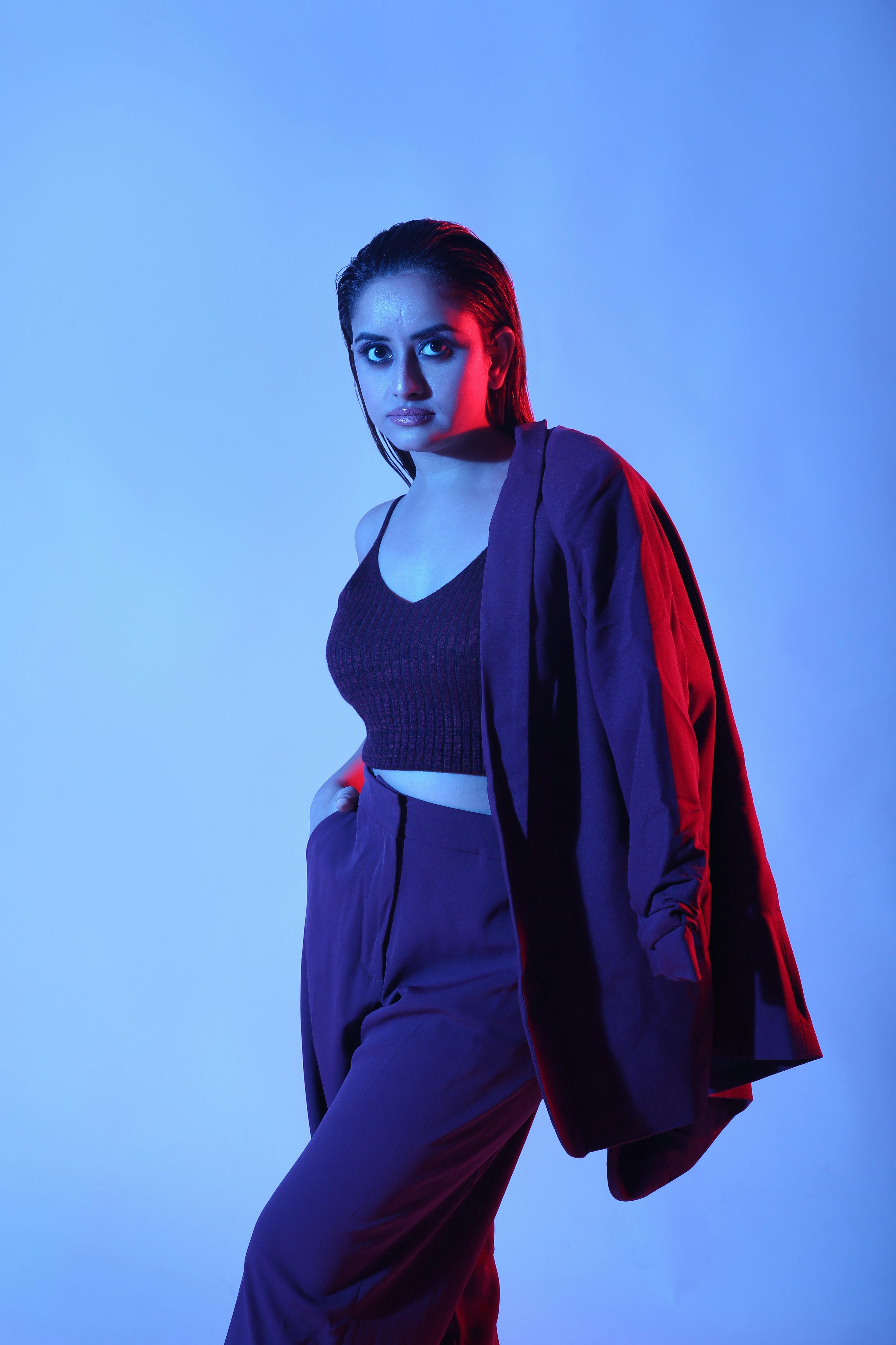 Dramatic Studio Portrait with Blue and Red Lighting · Free Stock Photo