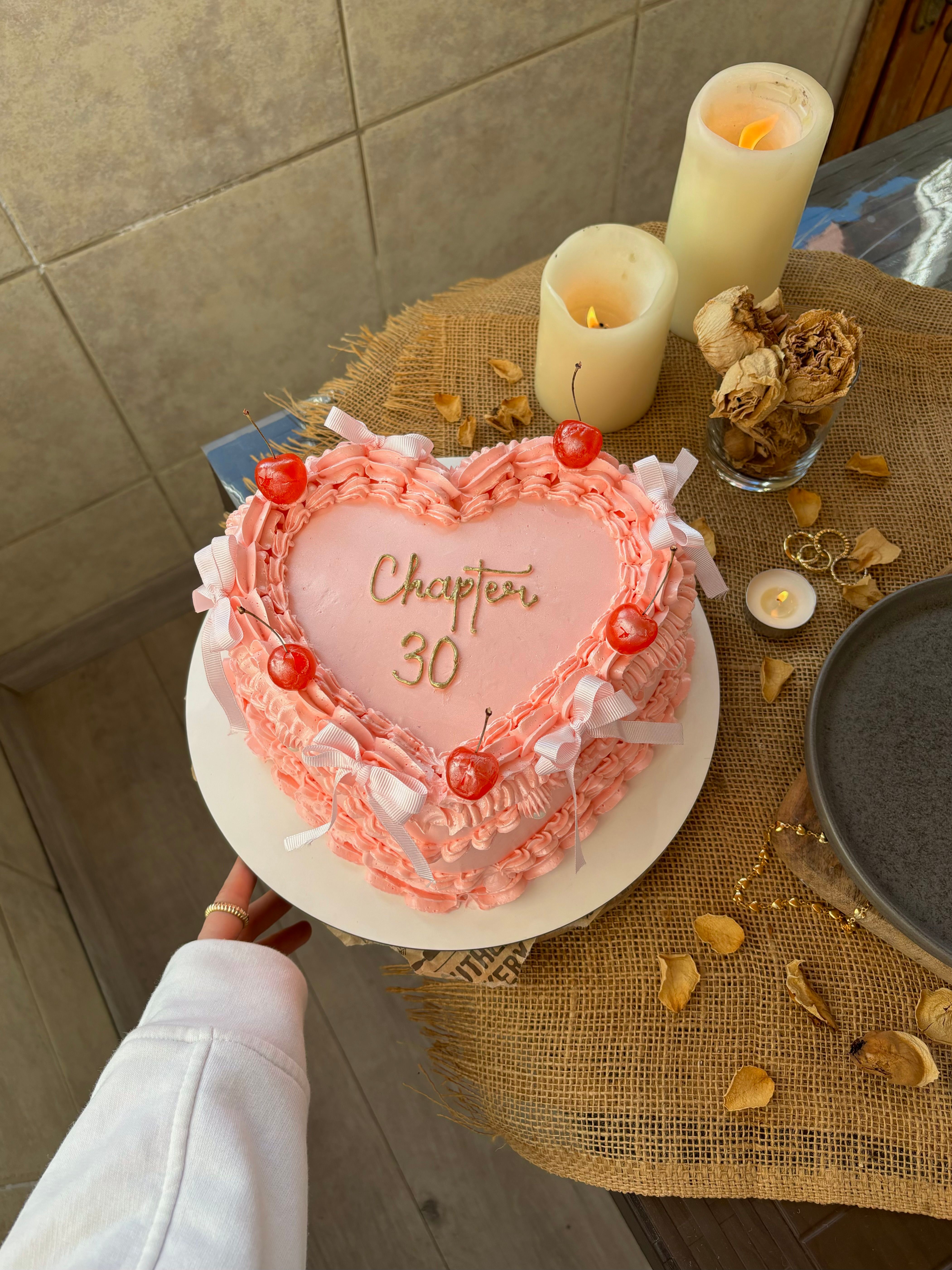 Heart-shaped cake with cherries for 30th celebration · Free Stock Photo