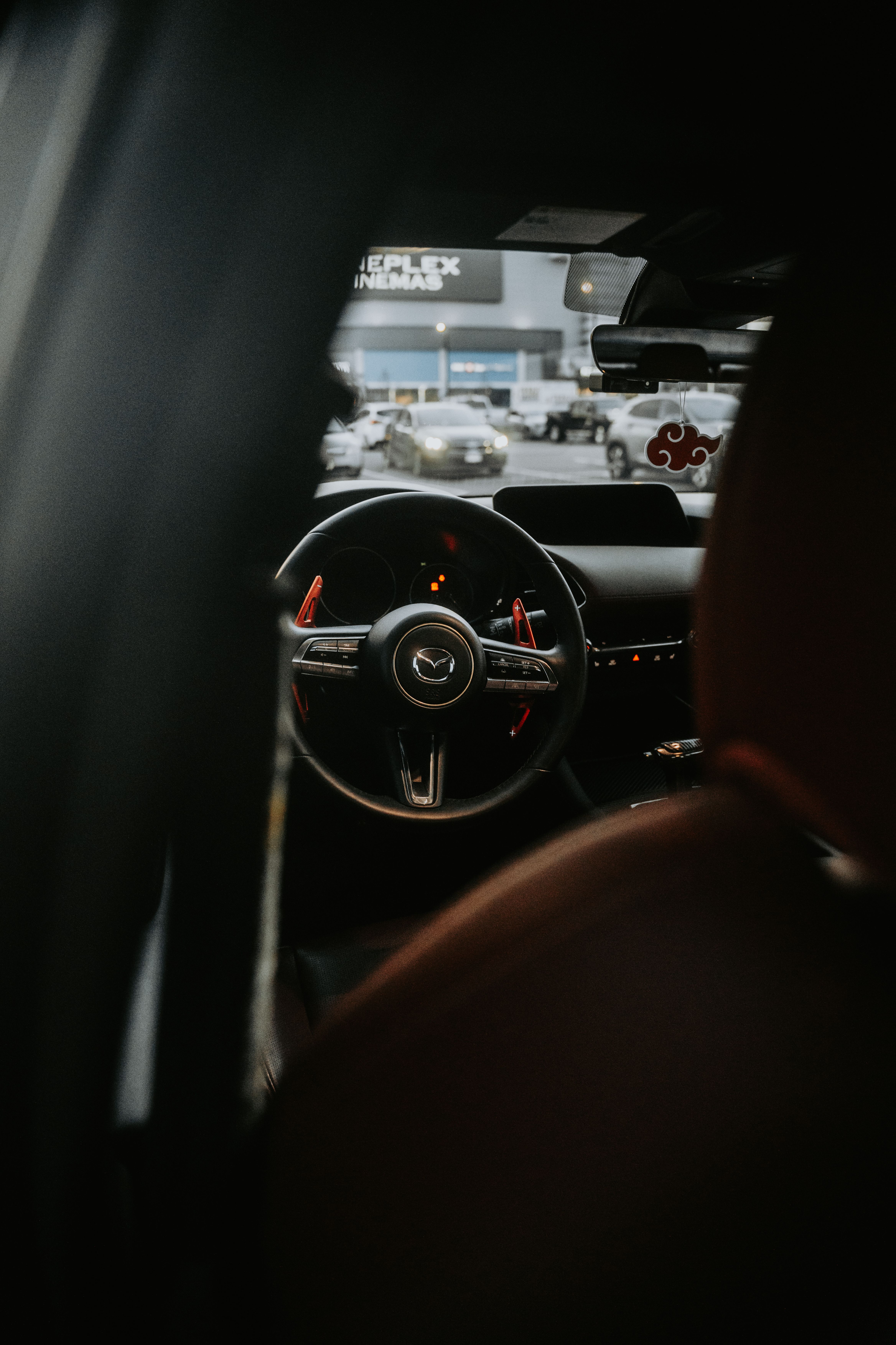 Inside Car View with Steering Wheel Focus · Free Stock Photo