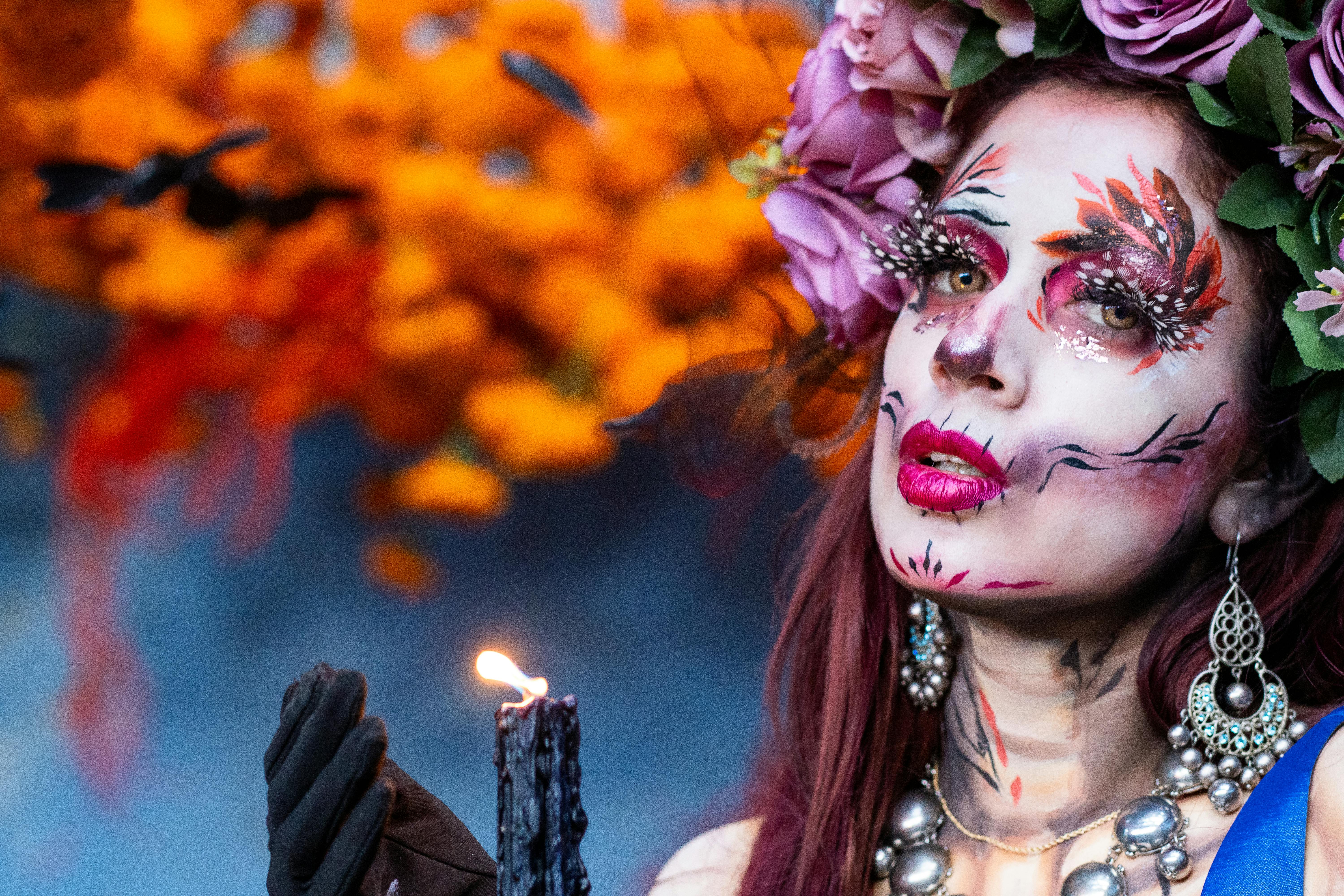 Colorful Catrina Makeup with Floral Headdress · Free Stock Photo