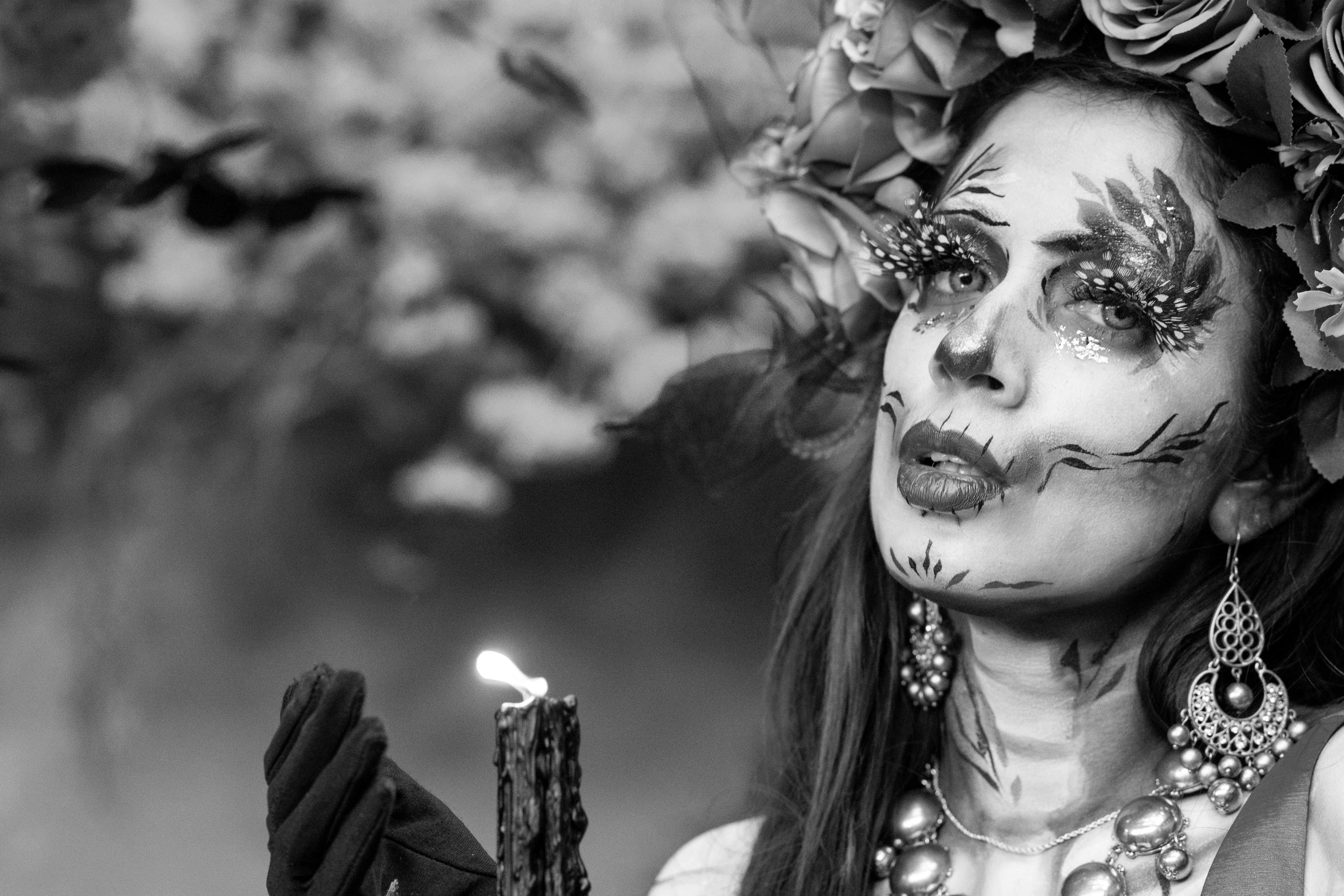 Artistic Catrina Portrait with Floral Headdress · Free Stock Photo