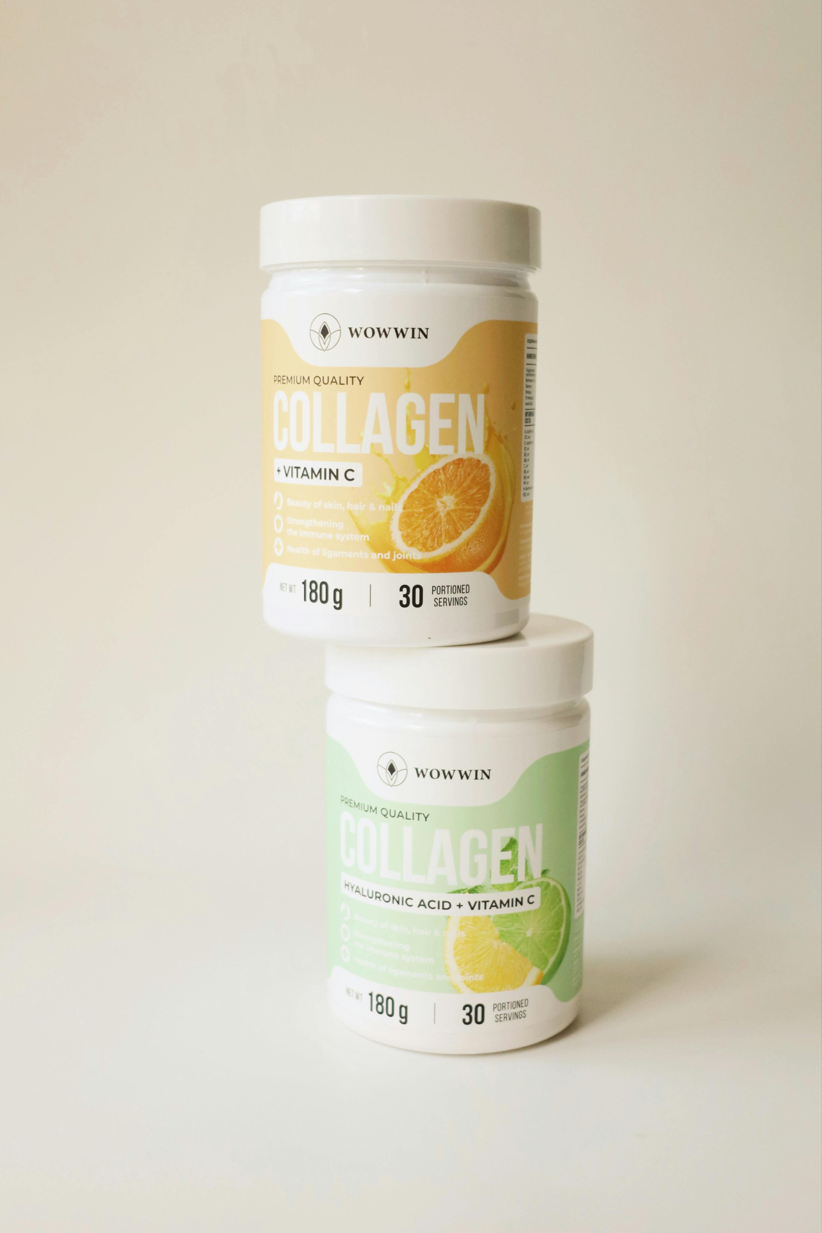 Collagen and Vitamin C Supplement Jars on Neutral Background · Free ...