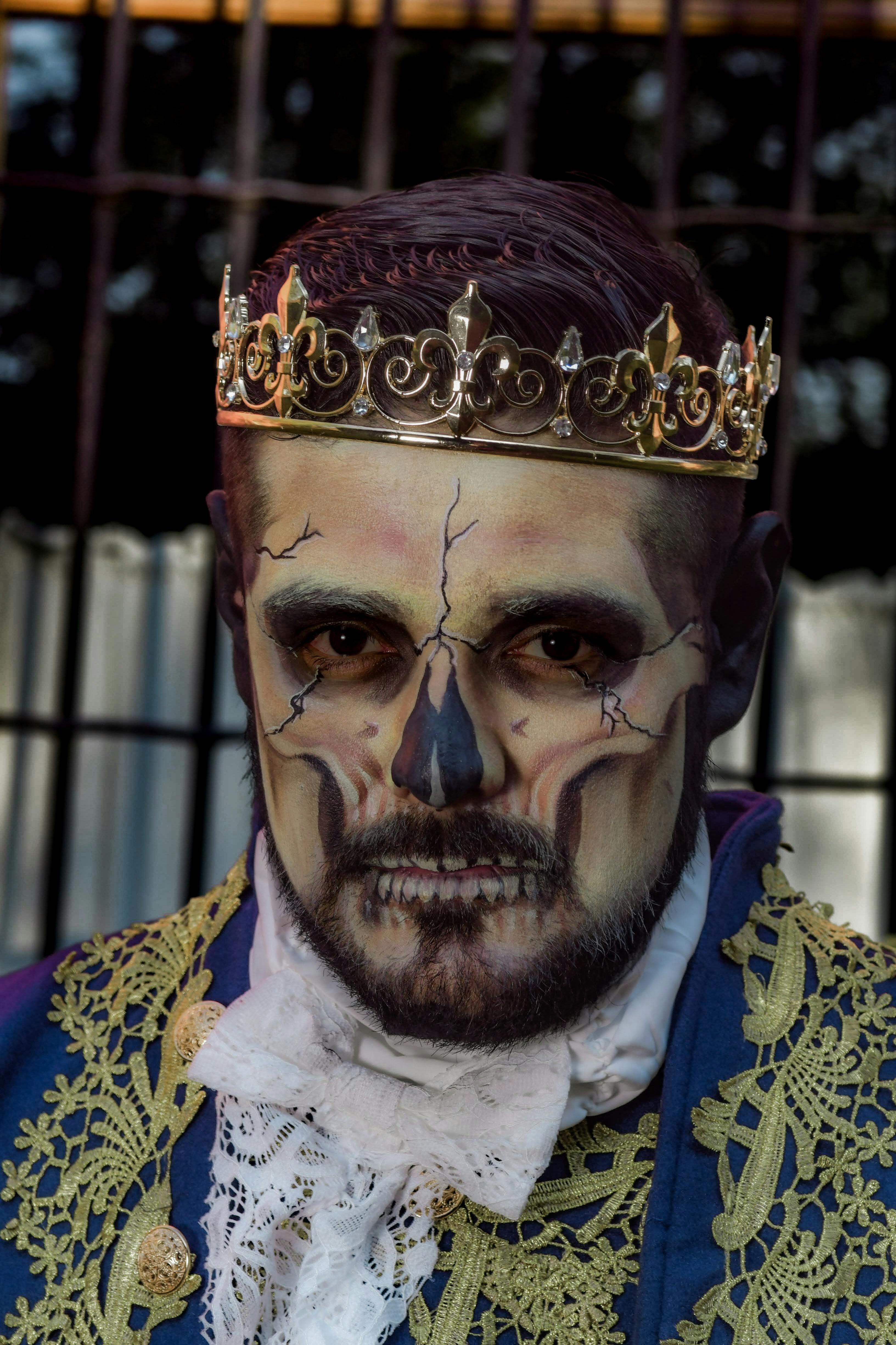 Dramatic Skeleton Face Paint with Crown · Free Stock Photo