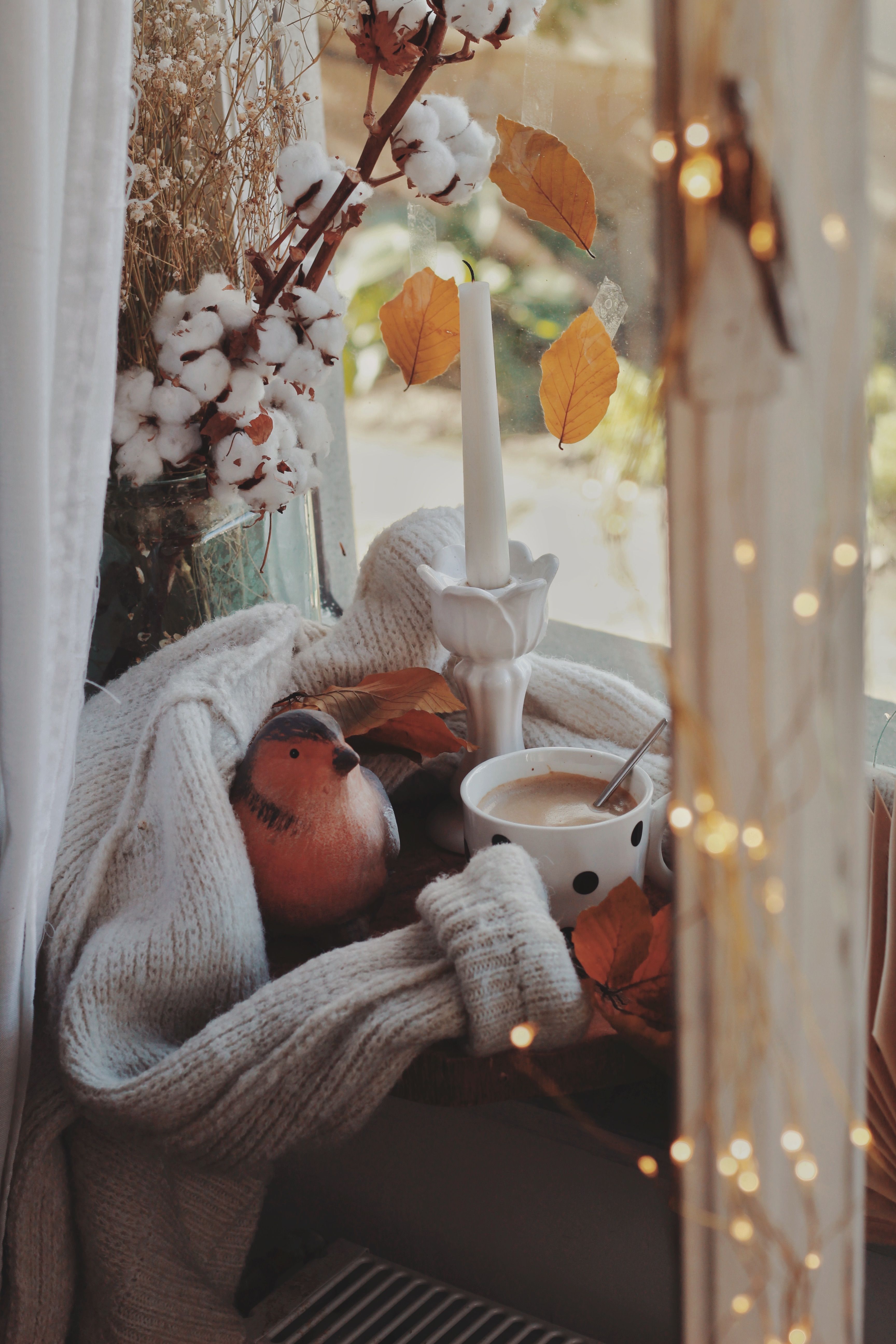 Cozy Autumn Still Life with Candle and Coffee · Free Stock Photo