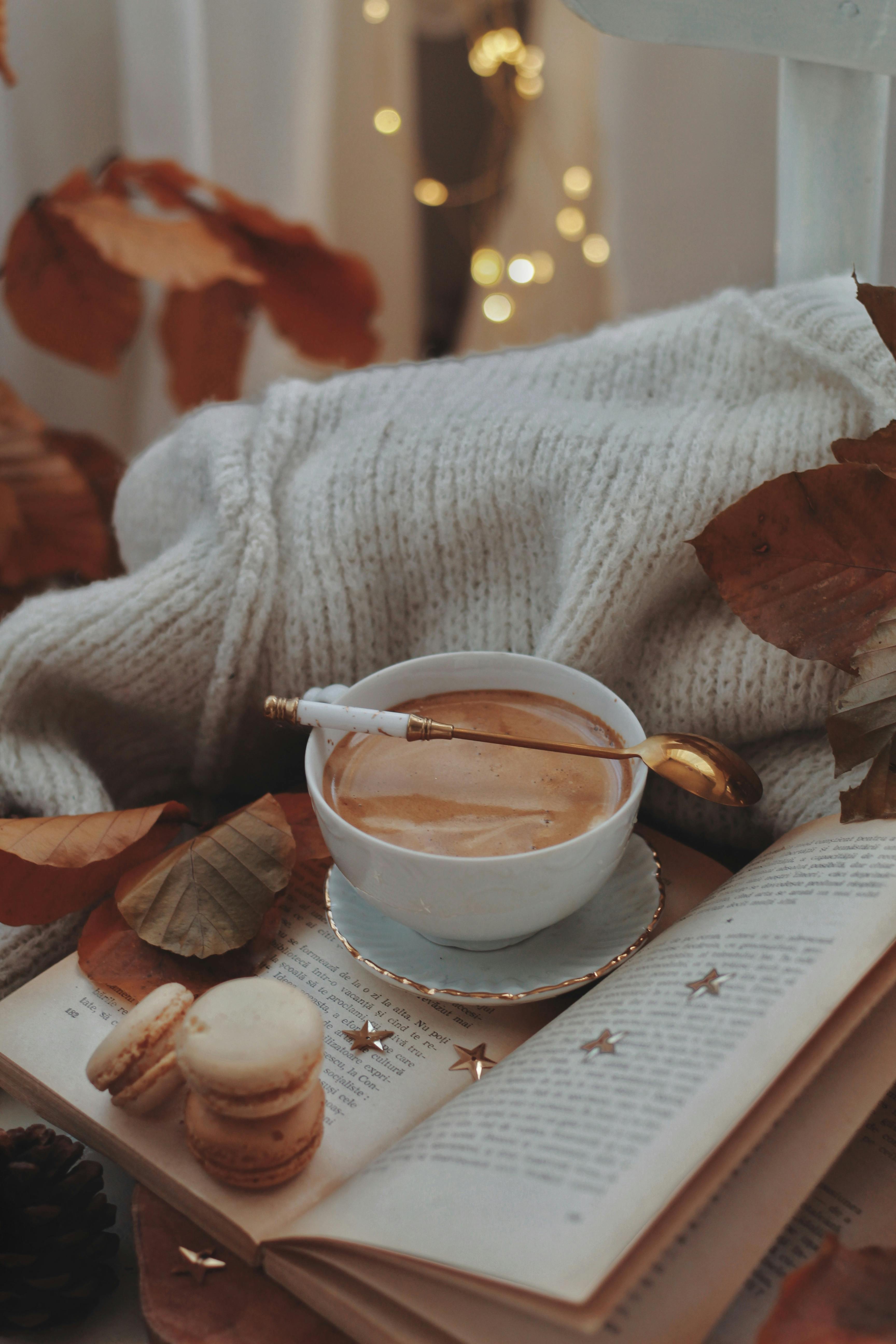 Cozy Autumn Coffee Scene with Macarons · Free Stock Photo