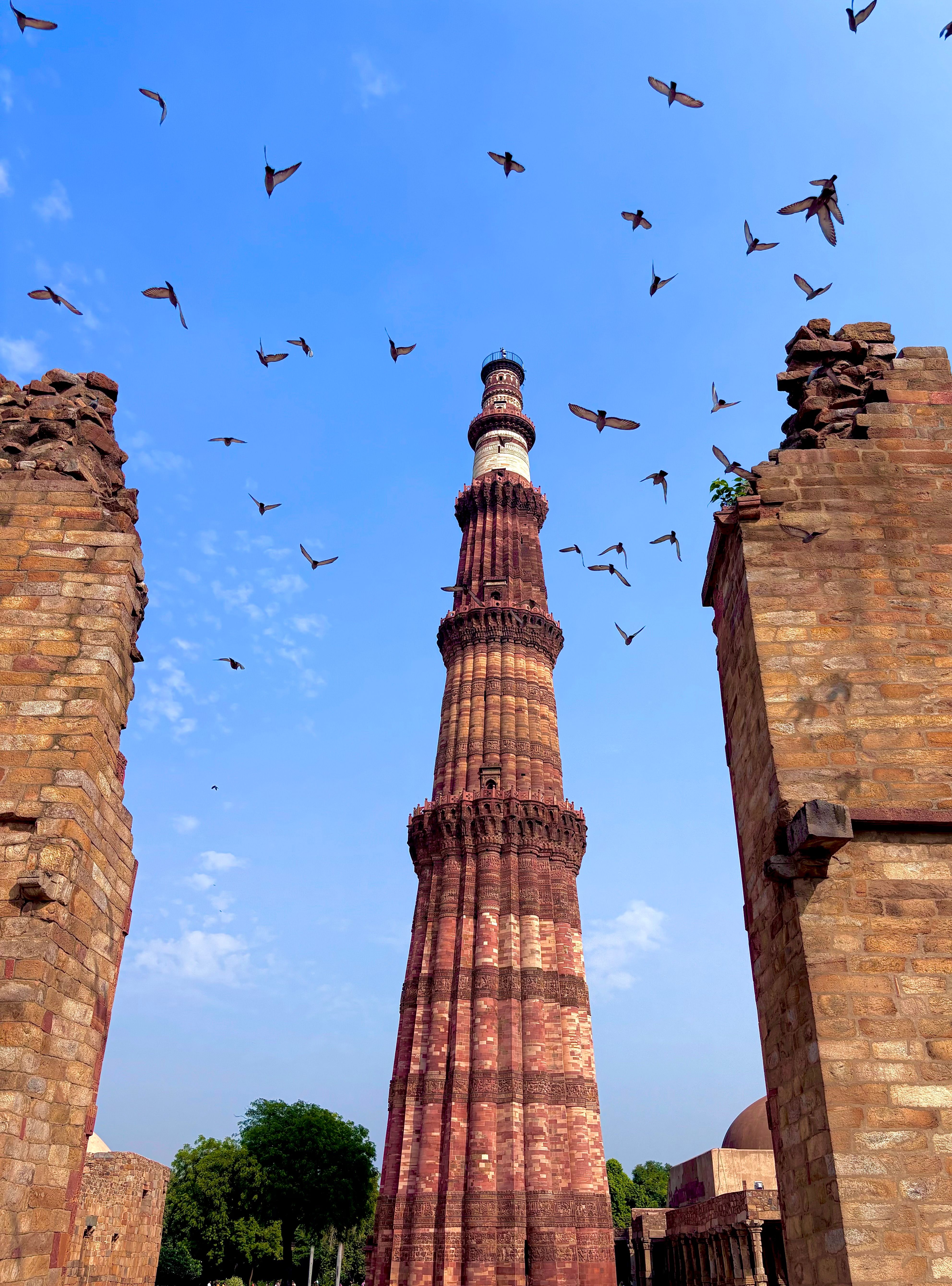 Majestic Qutub Minar with Soaring Birds in Delhi · Free Stock Photo