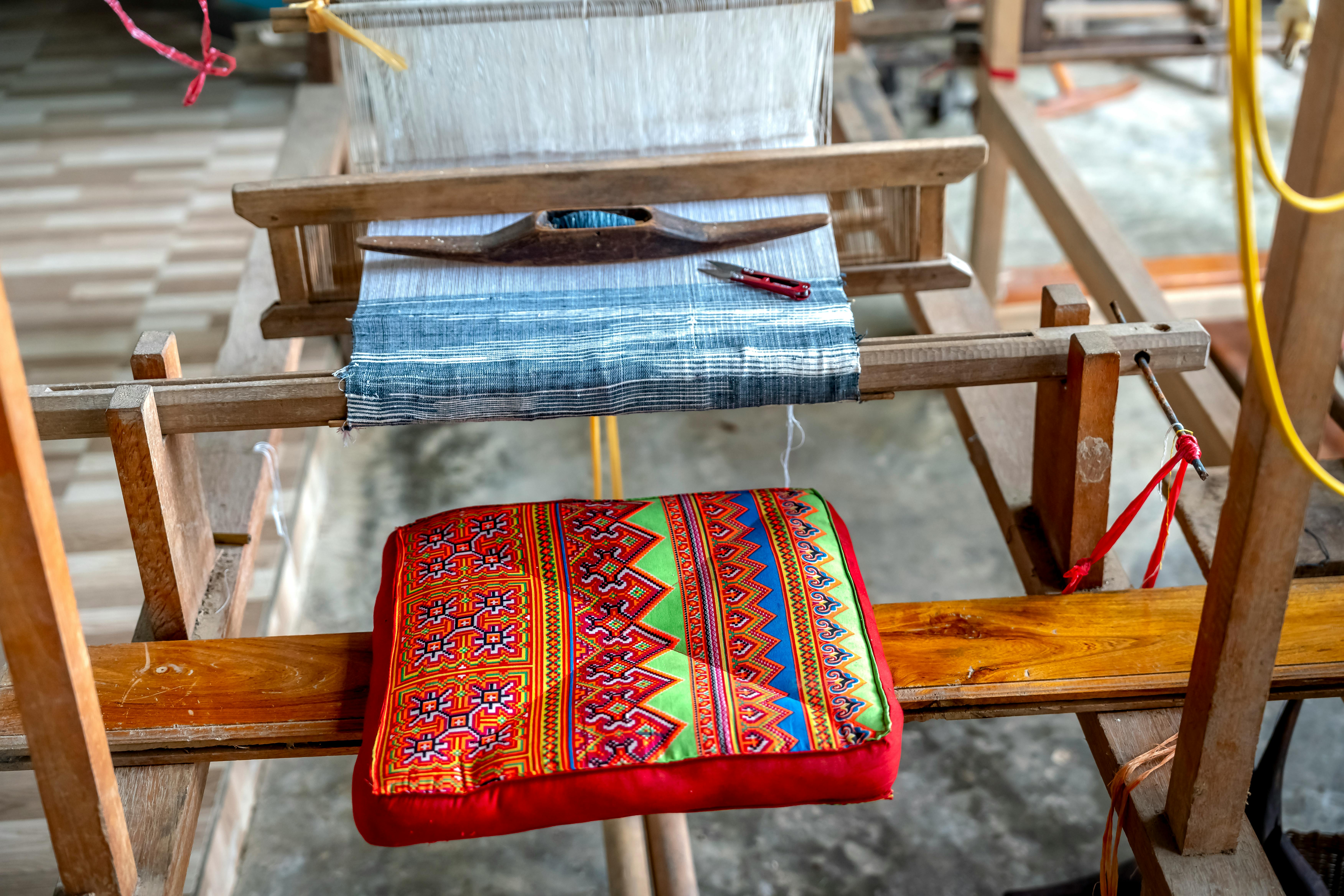 Traditional Wooden Loom with Colorful Fabric · Free Stock Photo