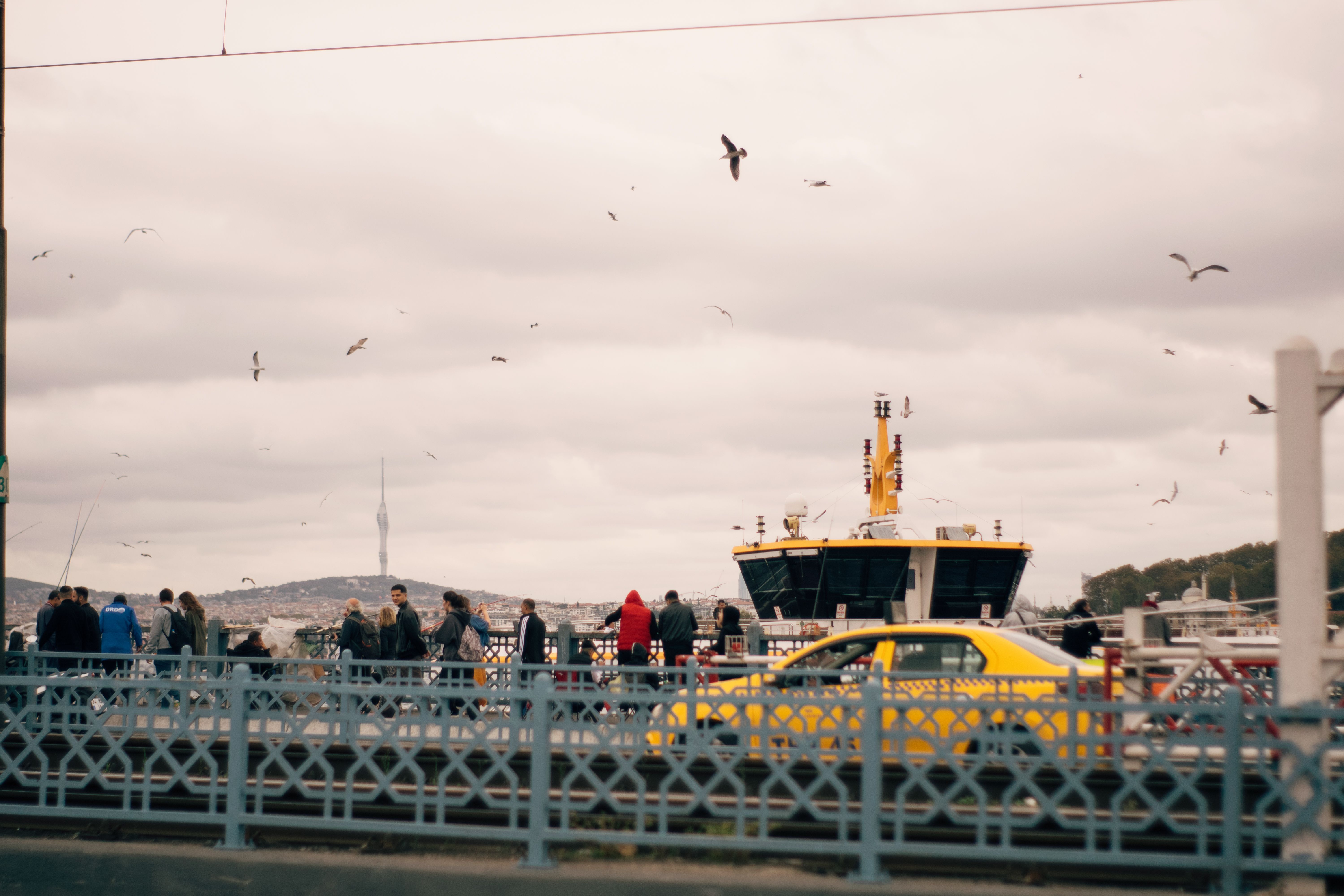 Crowd on Galata Bridge with Cityscape View · Free Stock Photo