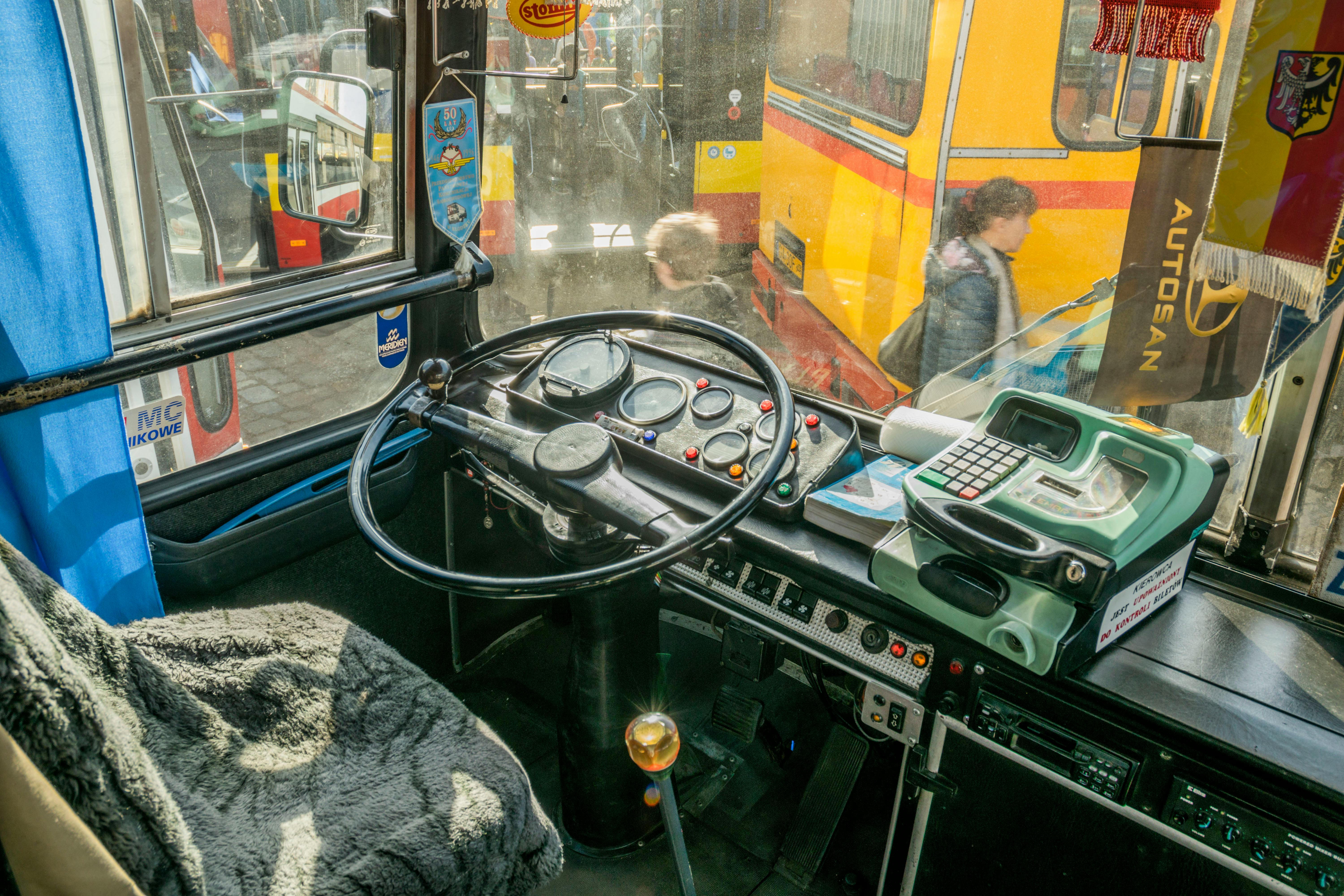 Vintage Bus Driver's Seat in Wrocław Station · Free Stock Photo