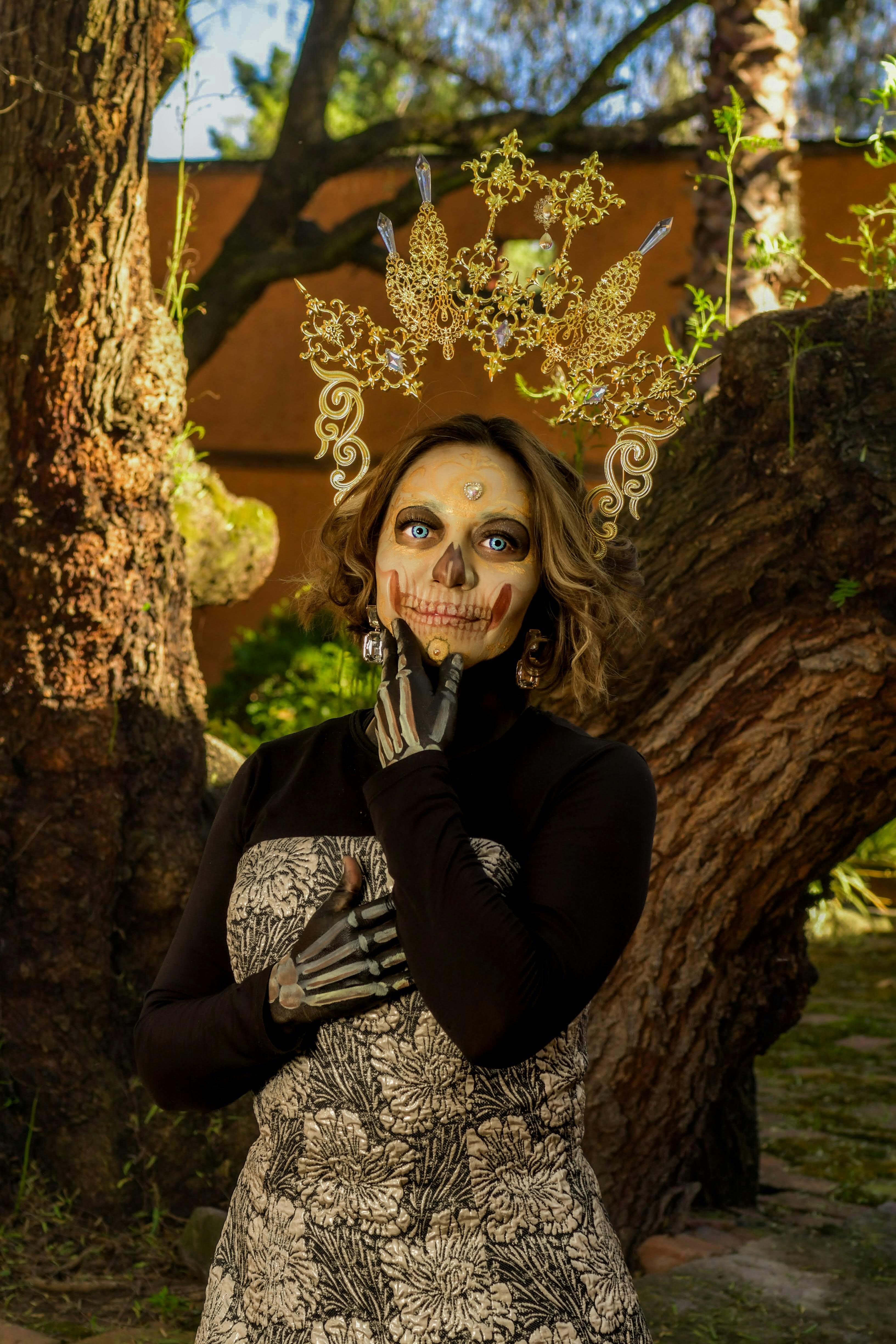 Elegant Skeleton Costume in Outdoor Setting · Free Stock Photo