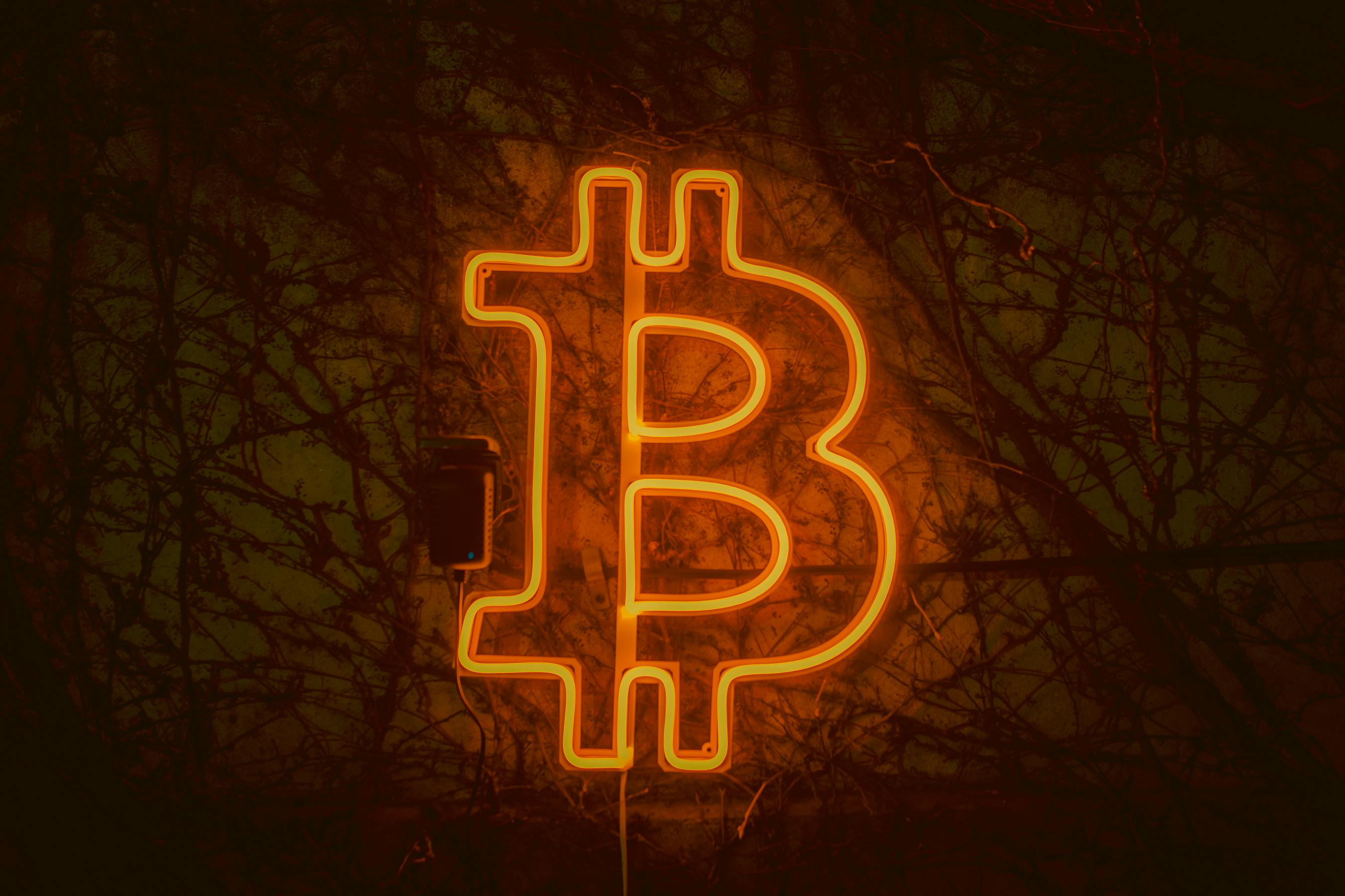 Illuminated Bitcoin Symbol in Neon Light · Free Stock Photo