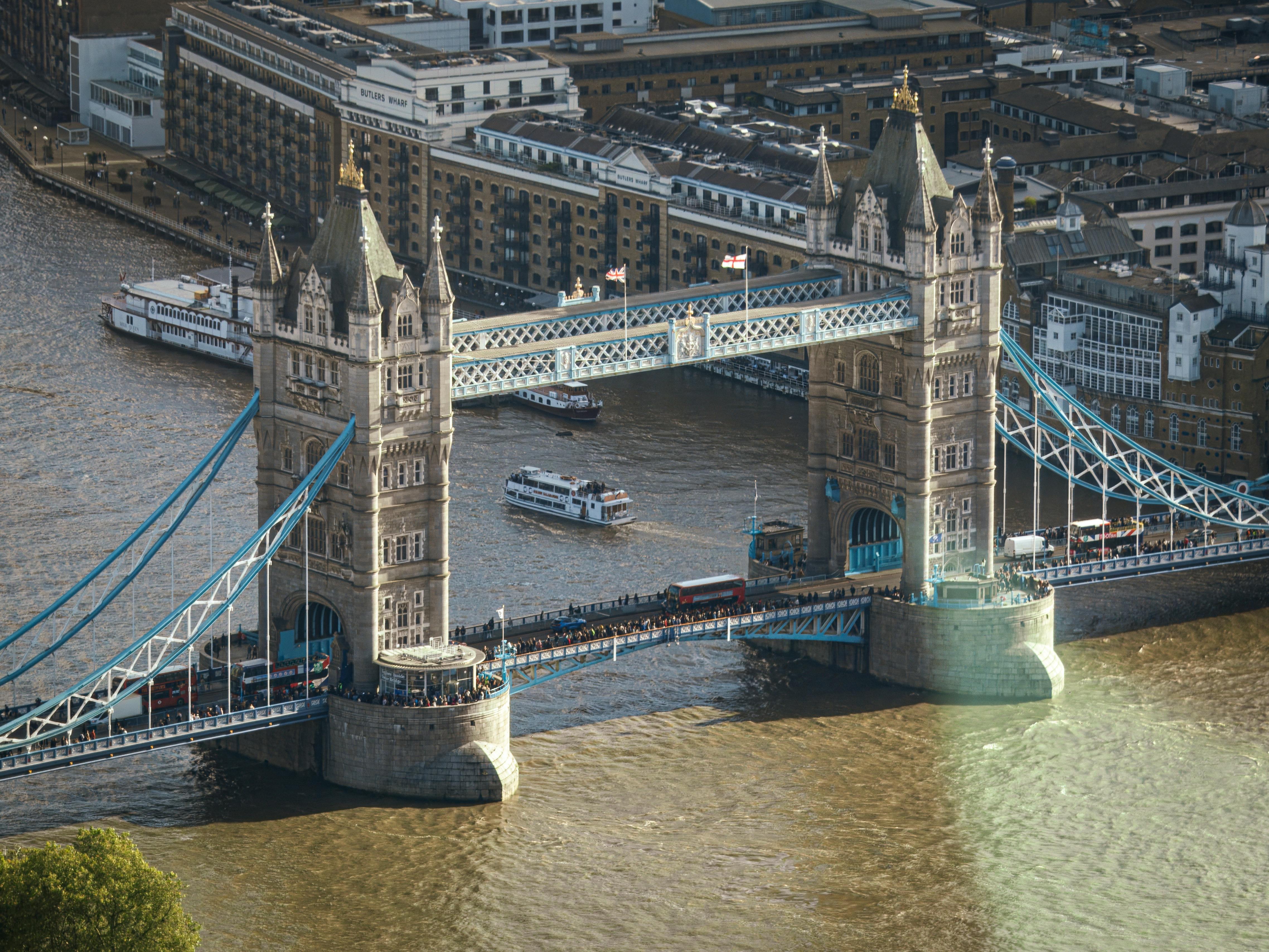 Aerial view of iconic Tower Bridge in London · Free Stock Photo