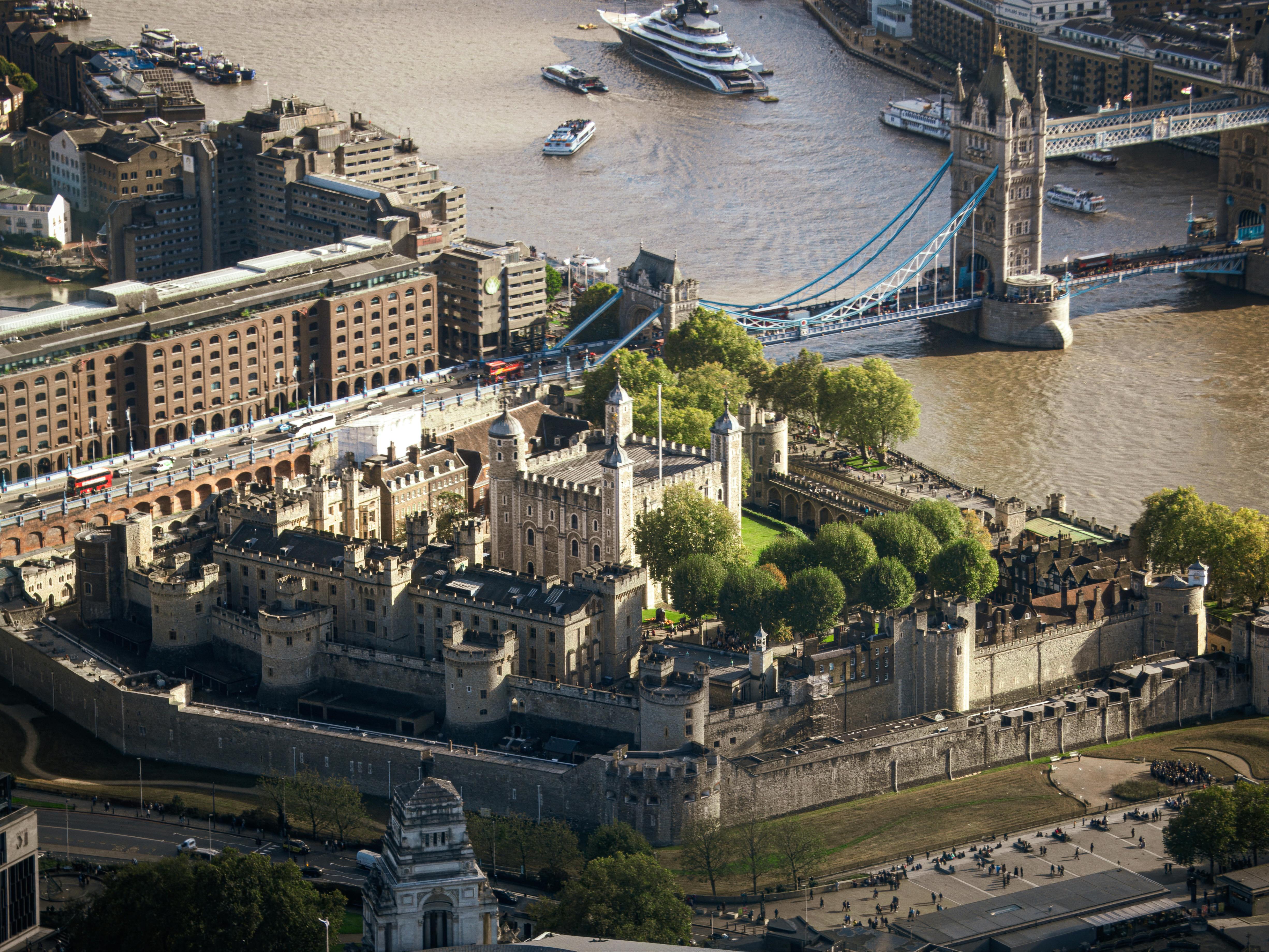 Aerial View of Tower of London and Tower Bridge · Free Stock Photo