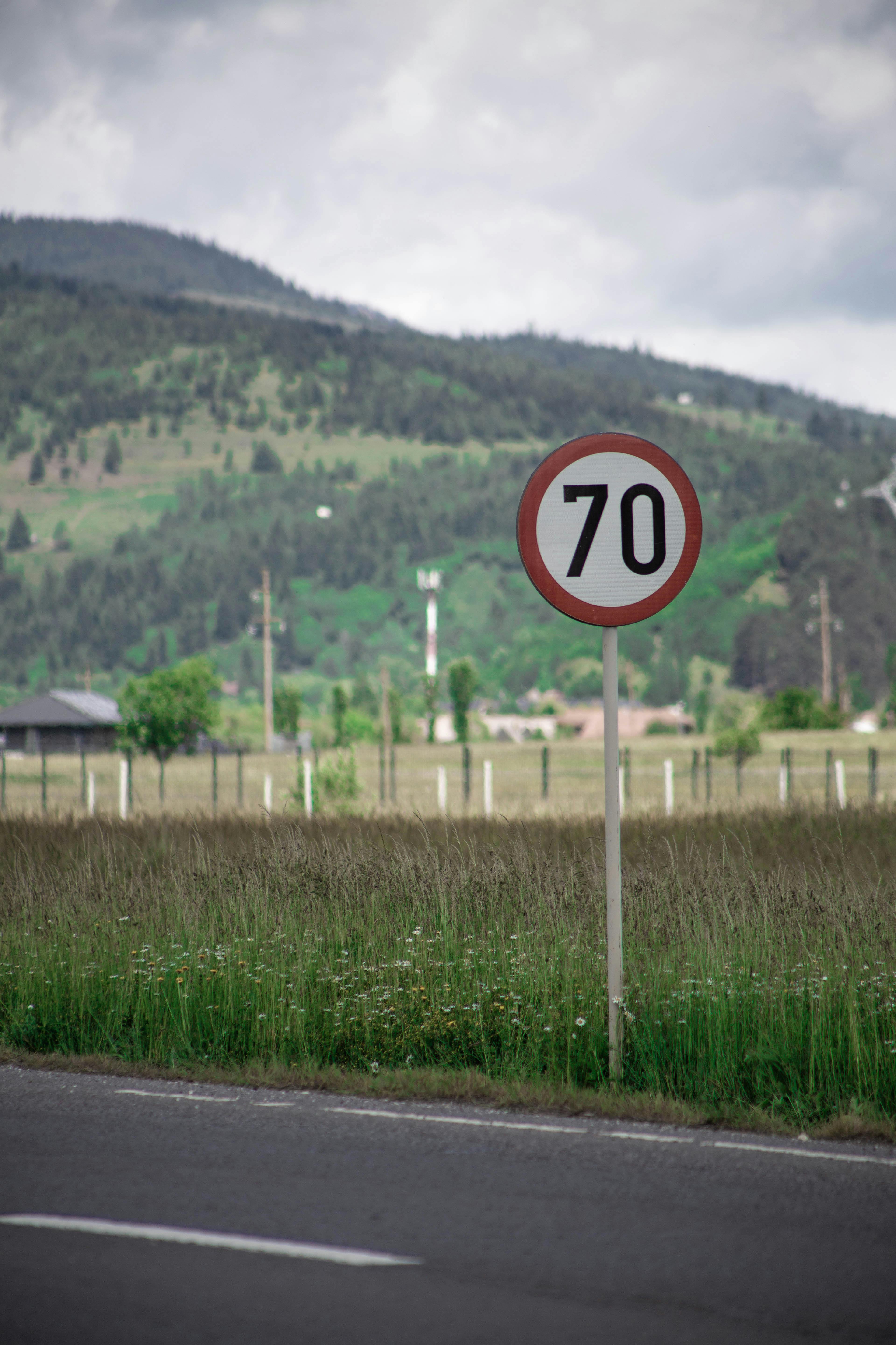 Rural Road with Speed Limit Sign and Mountain View · Free Stock Photo