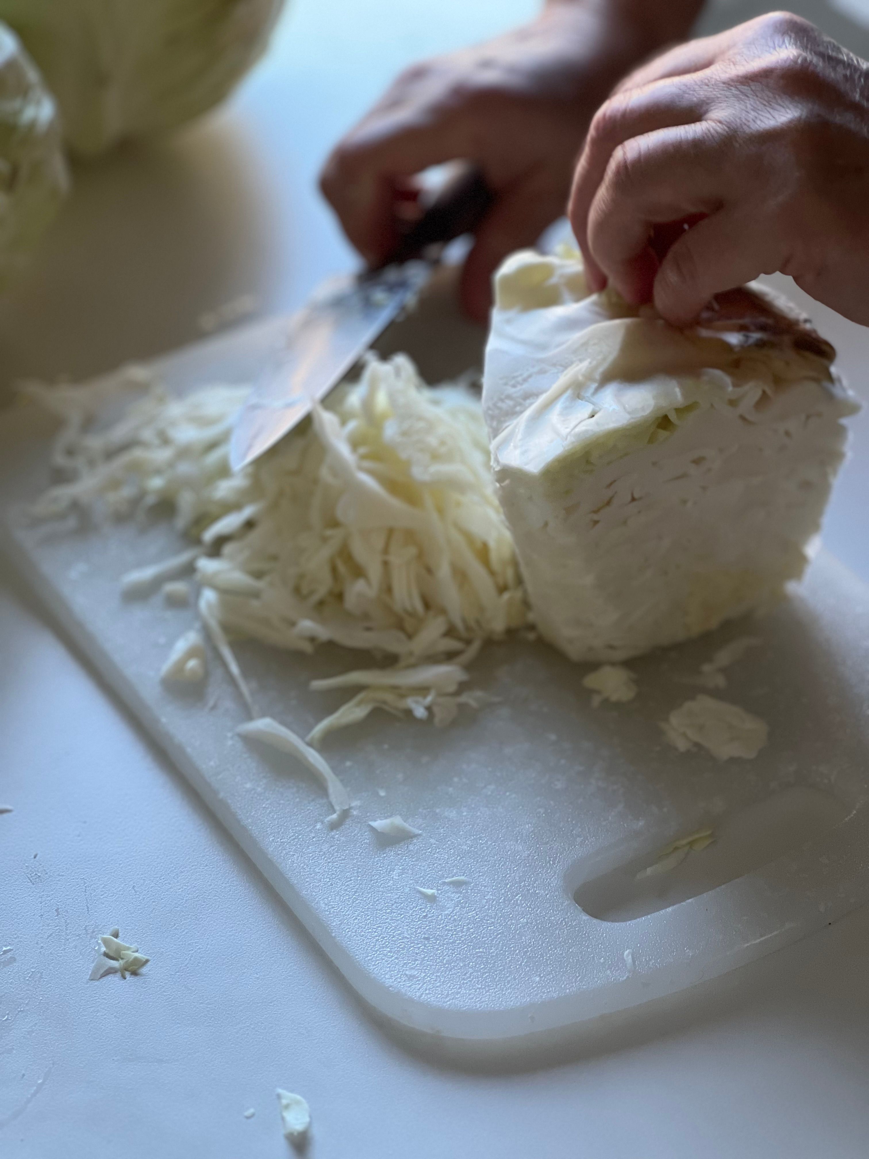 Close-up of Hands Shredding Fresh Cabbage · Free Stock Photo