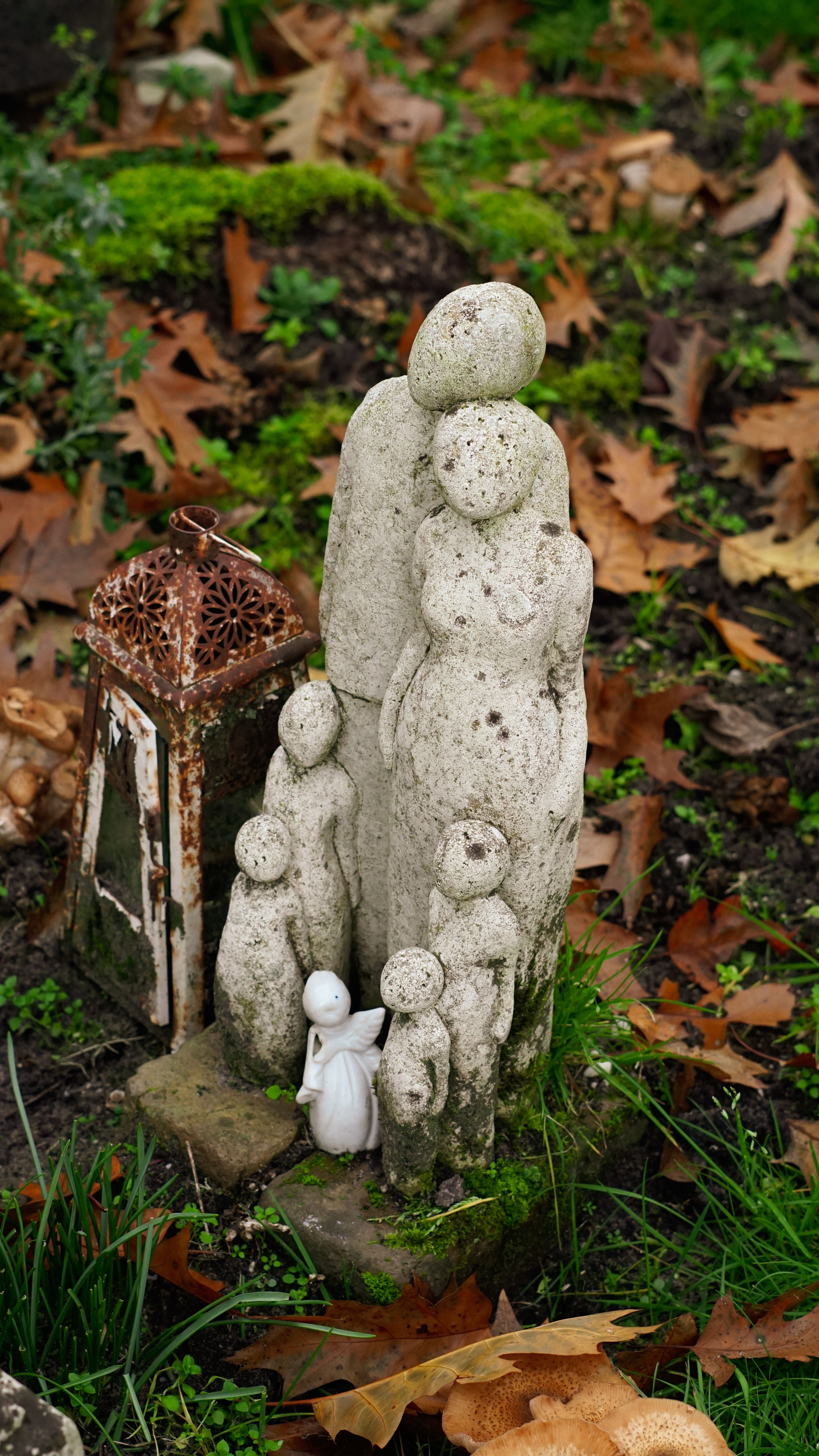 Abstract Stone Family Sculpture in Autumn Garden · Free Stock Photo