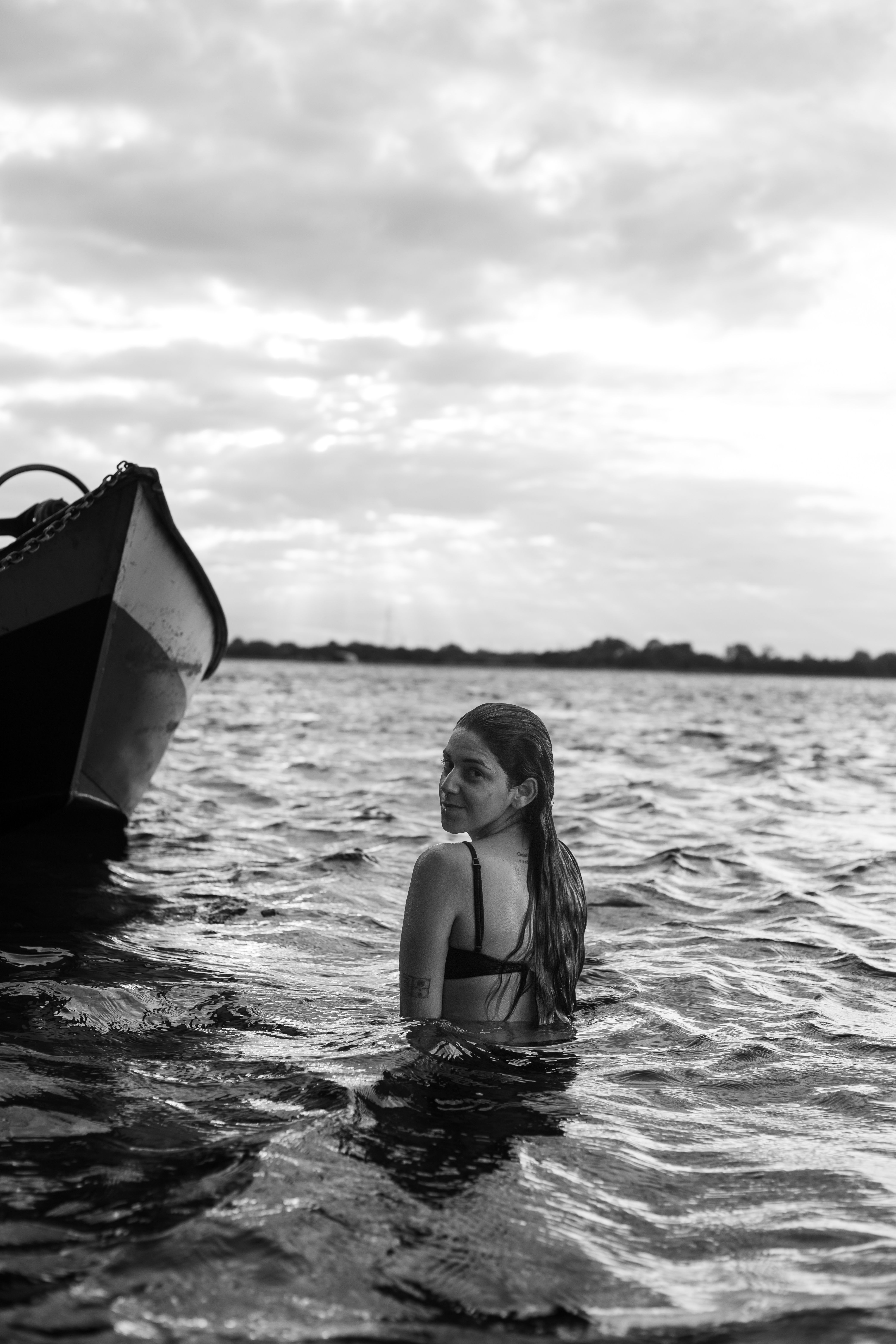 Black And White Portrait Of Woman In Water Free Stock Photo
