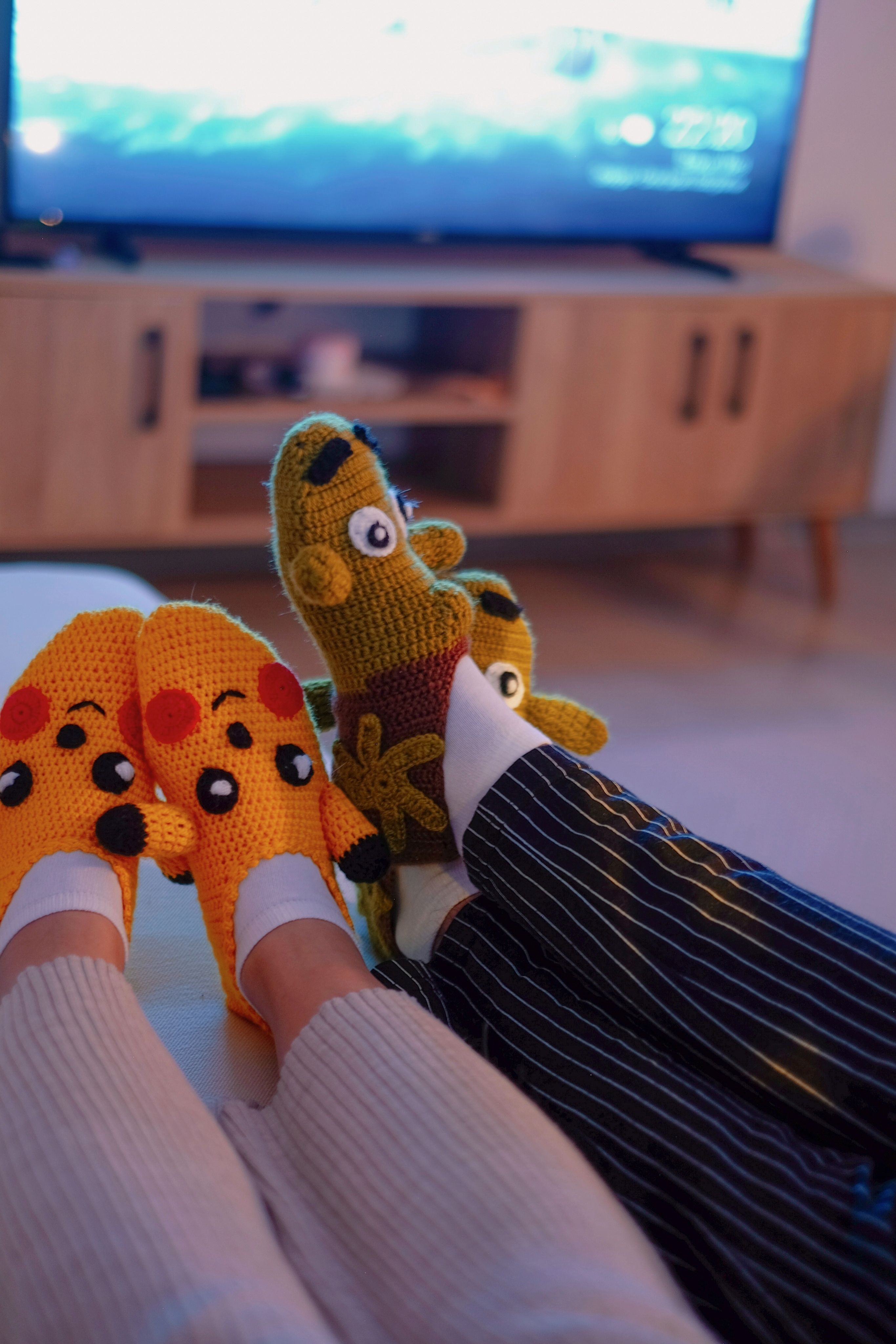 Cozy Evening in Fun Cartoon Character Slippers · Free Stock Photo