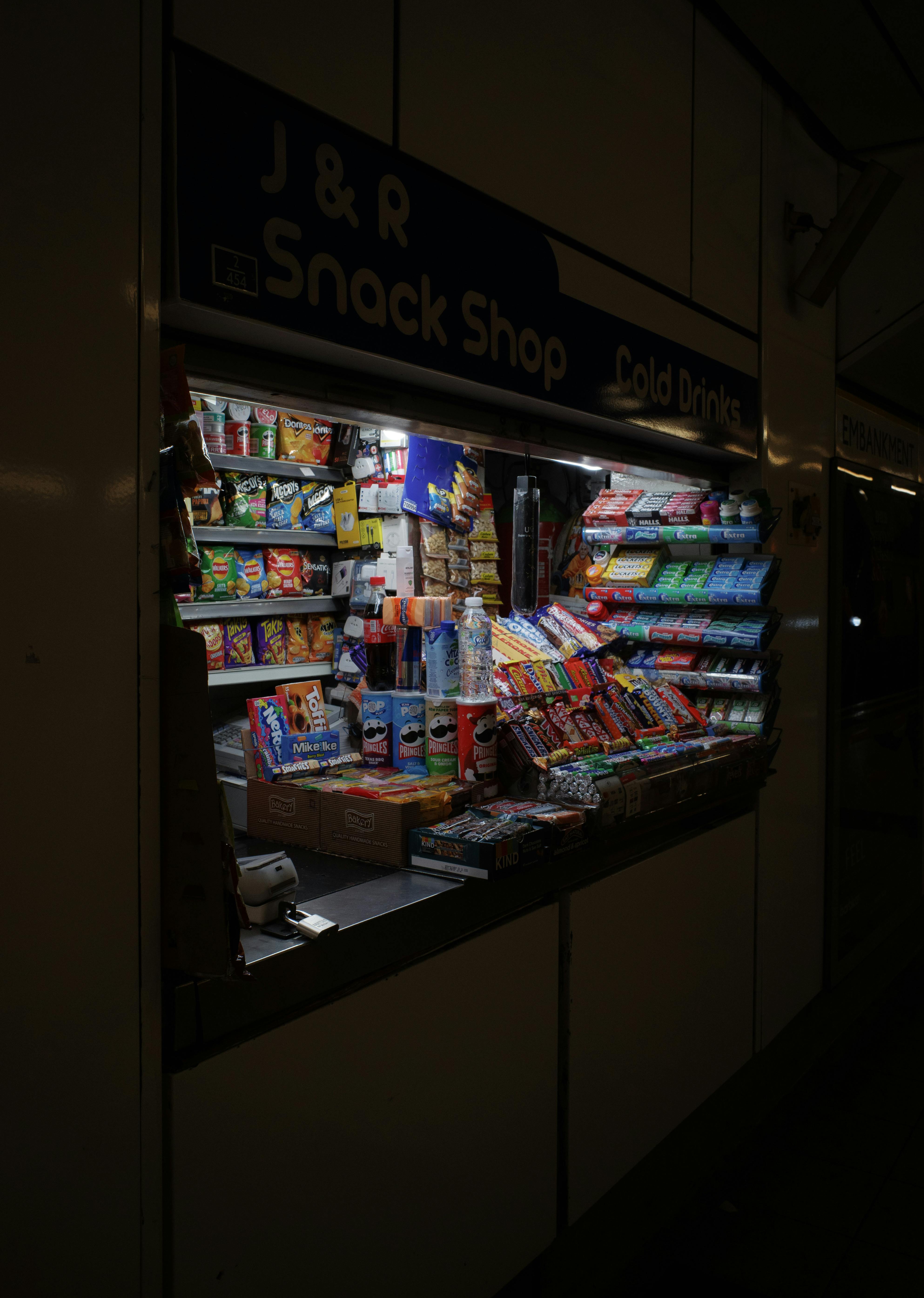 Urban Snack Shop Display with Variety of Treats · Free Stock Photo