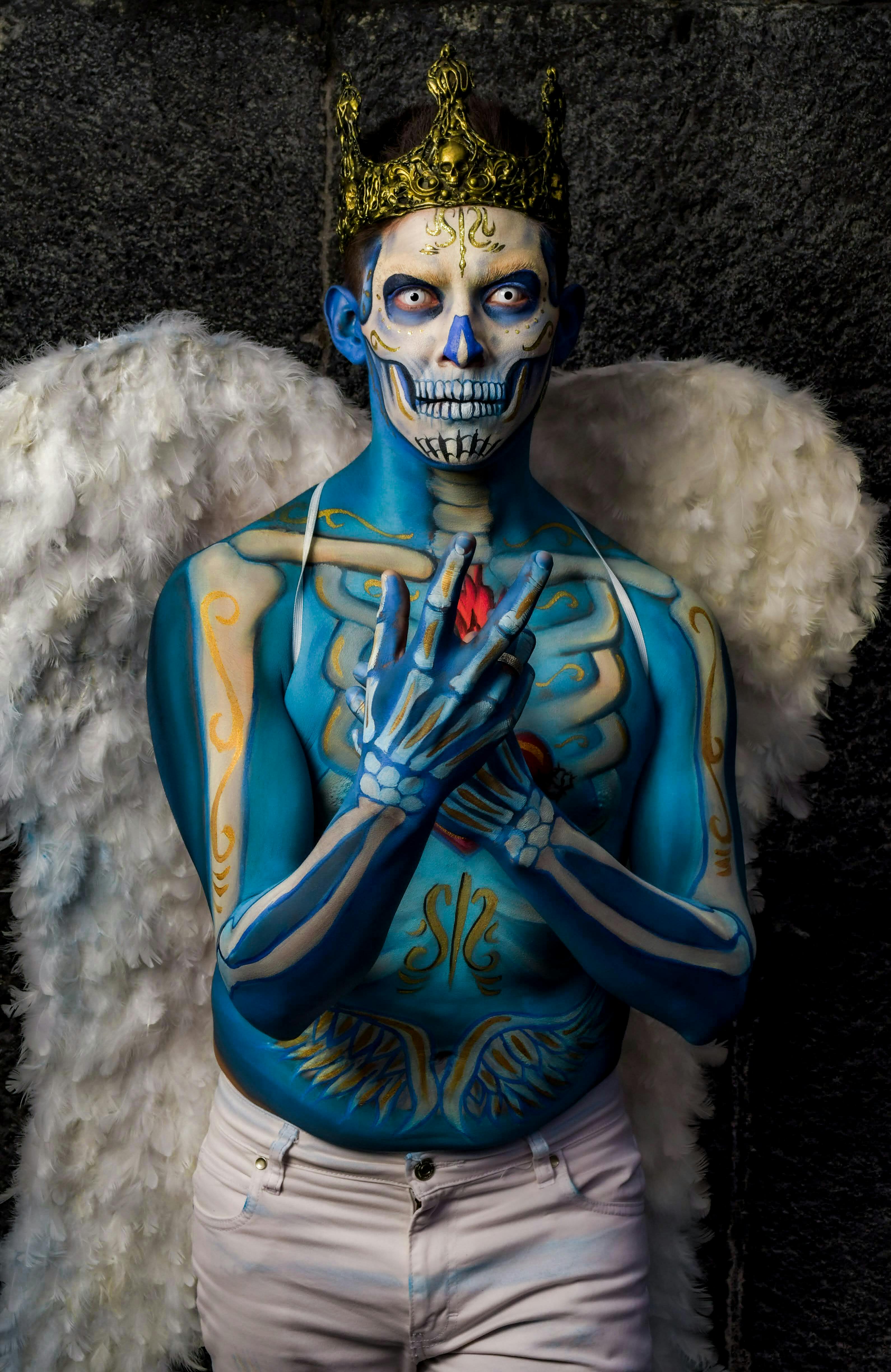 Fantasy Body Paint Angel with Skeleton Design · Free Stock Photo