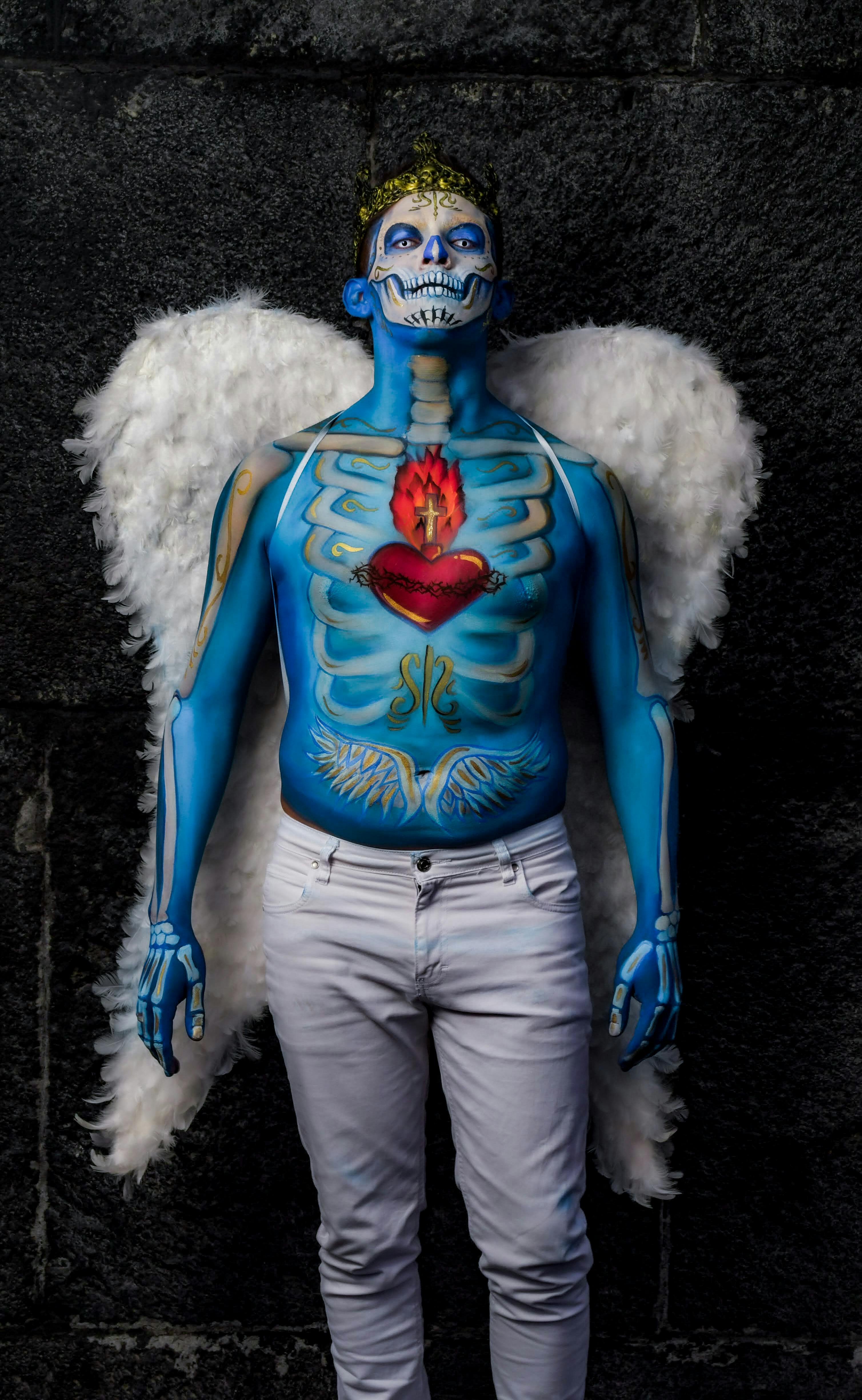 Artistic Body Painting Depicting Angelic Skeleton · Free Stock Photo